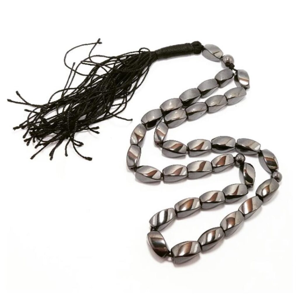 Persian Hematite Gemstone Rosary Prayer Beads Islamic Tasbih Silver ...