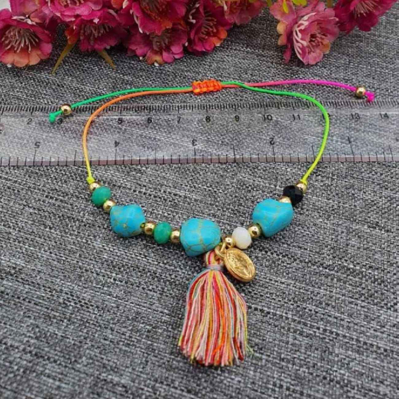 Cotton Anklet for Women with Gemstone Model Flower - ShopiPersia