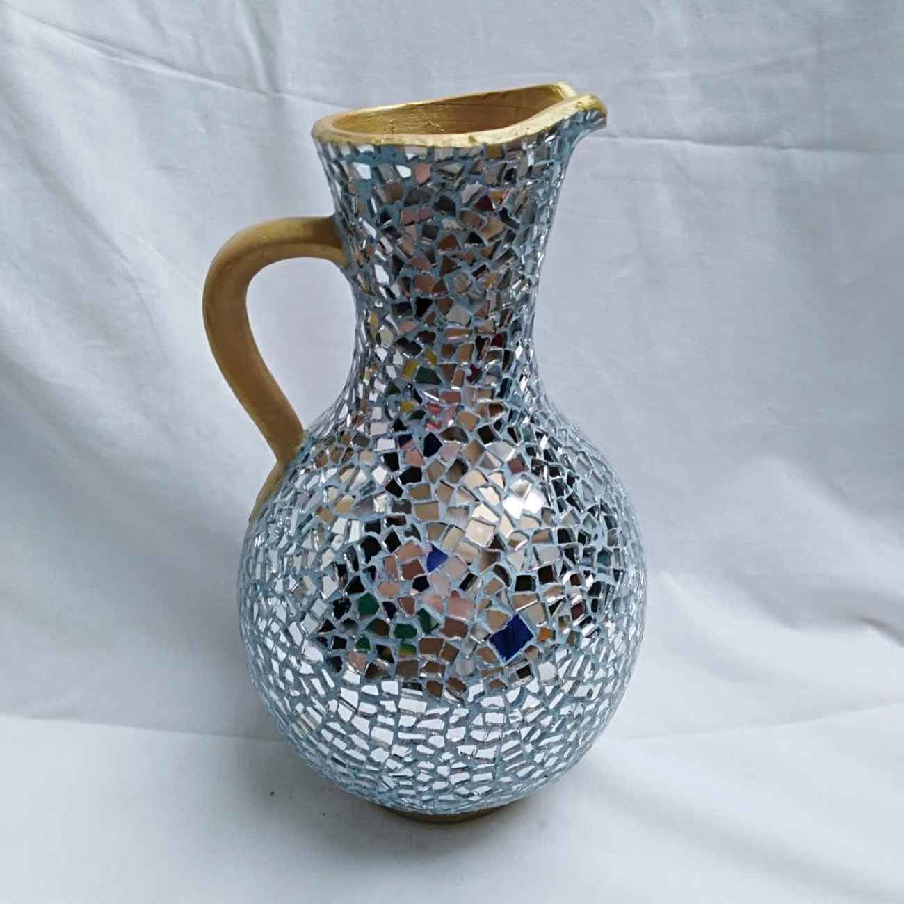 Decorative Pottery Pitcher Handmade with Mirrorwork Design - ShopiPersia