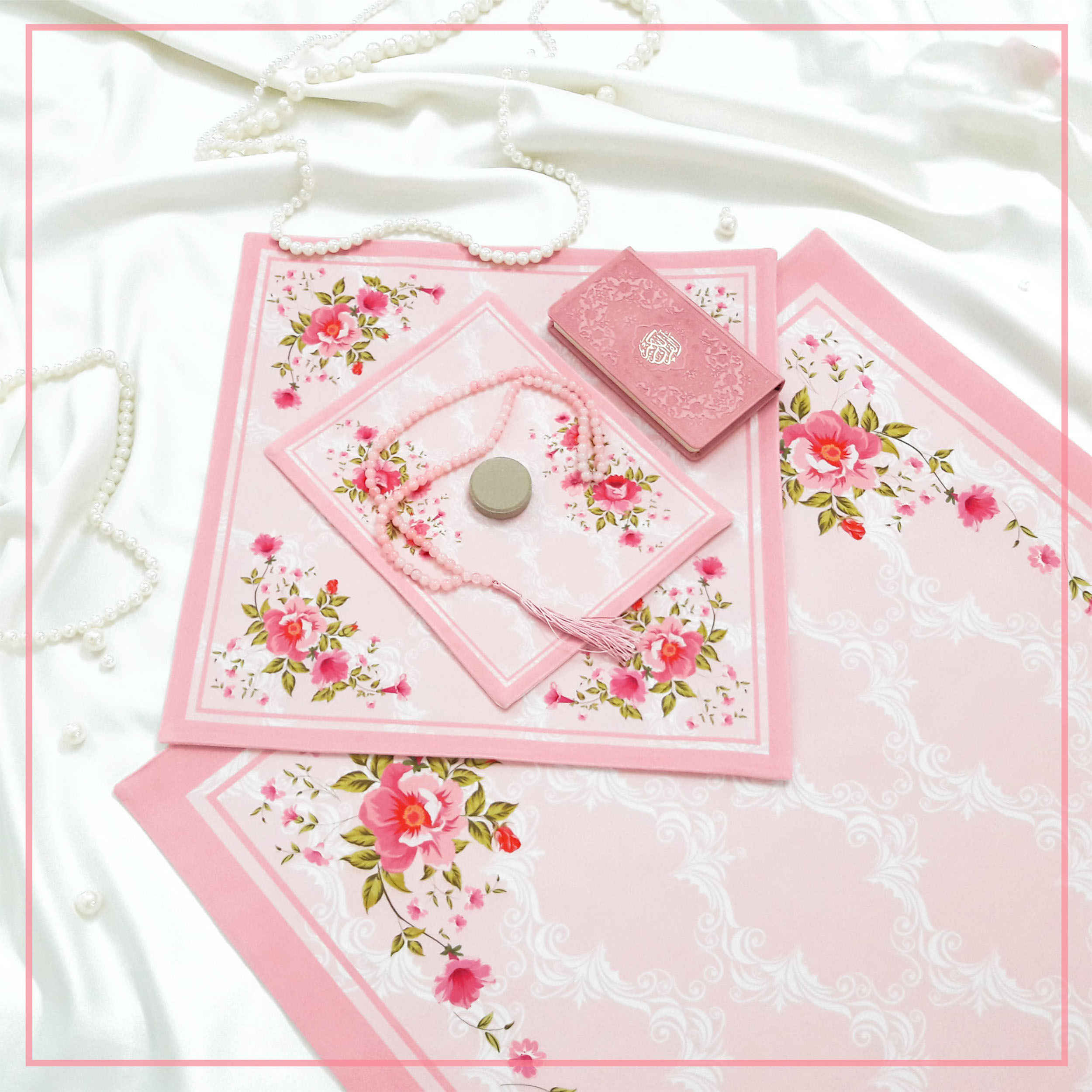 Islamic Velvet Thin Prayer Mat Sajadah with Floral Design - ShopiPersia