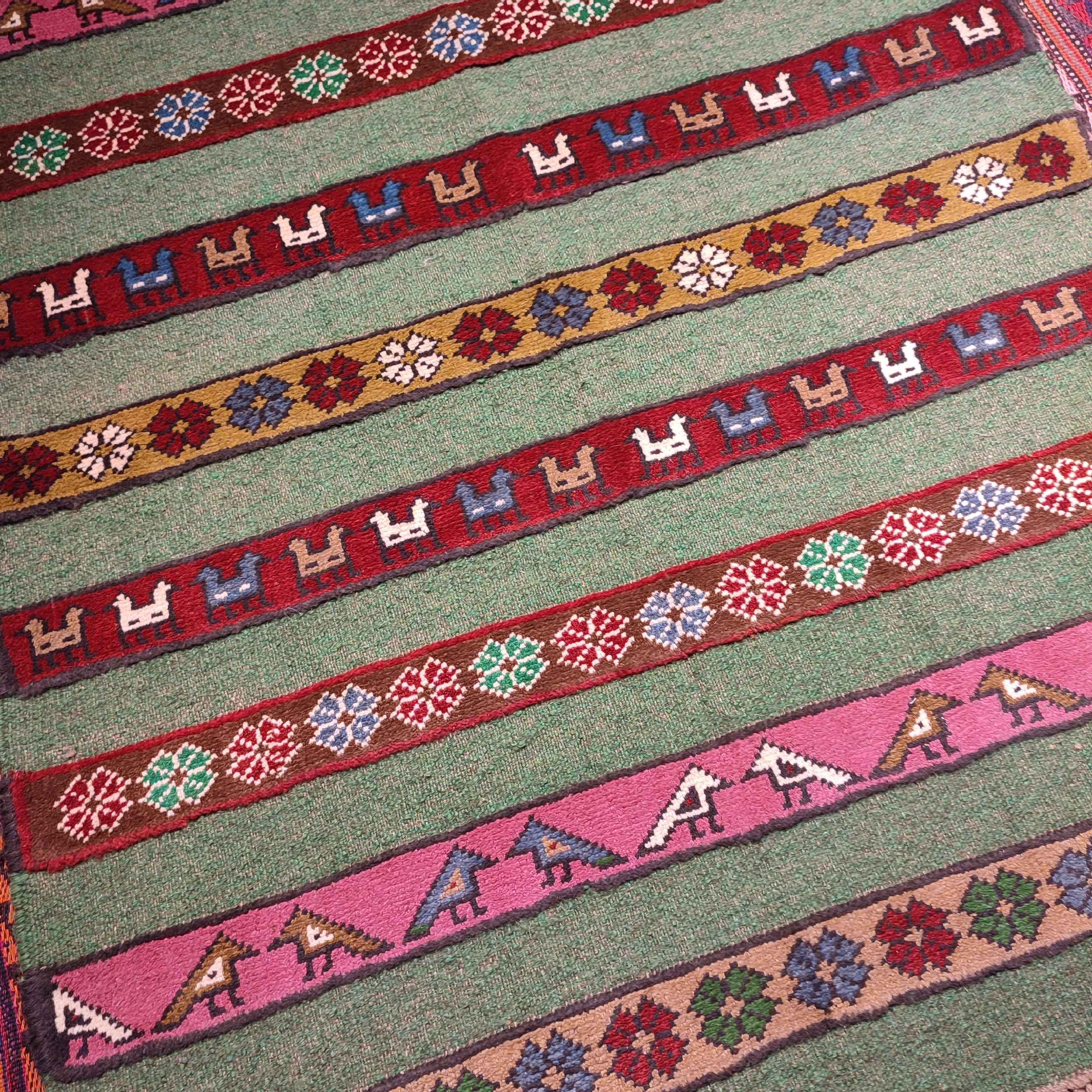 Persian Wool Kilim Rug Handwoven with Striped Animal Motifs - ShopiPersia