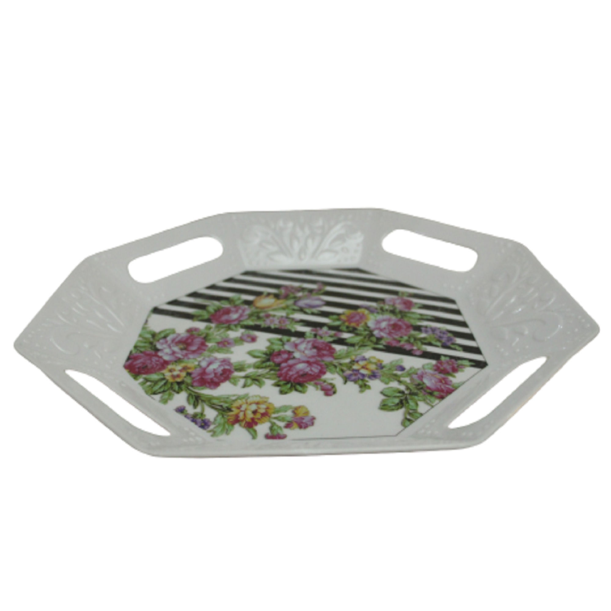 Melamine Serving Tray Serveware in Floral Design Lightweight White ...
