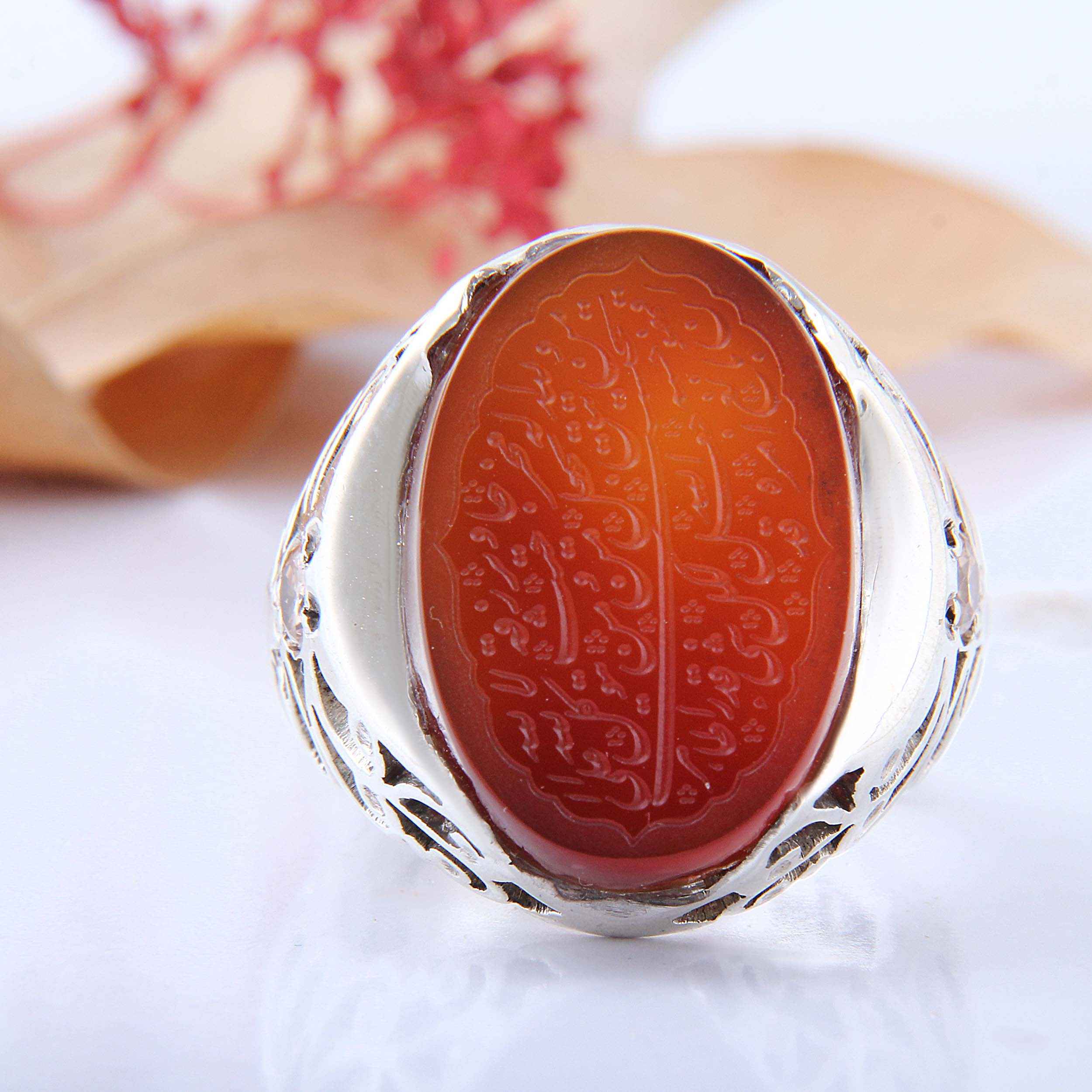 Islamic Yemeni Aqeeq Silver Ring for Men Man Yattaqillah - ShopiPersia