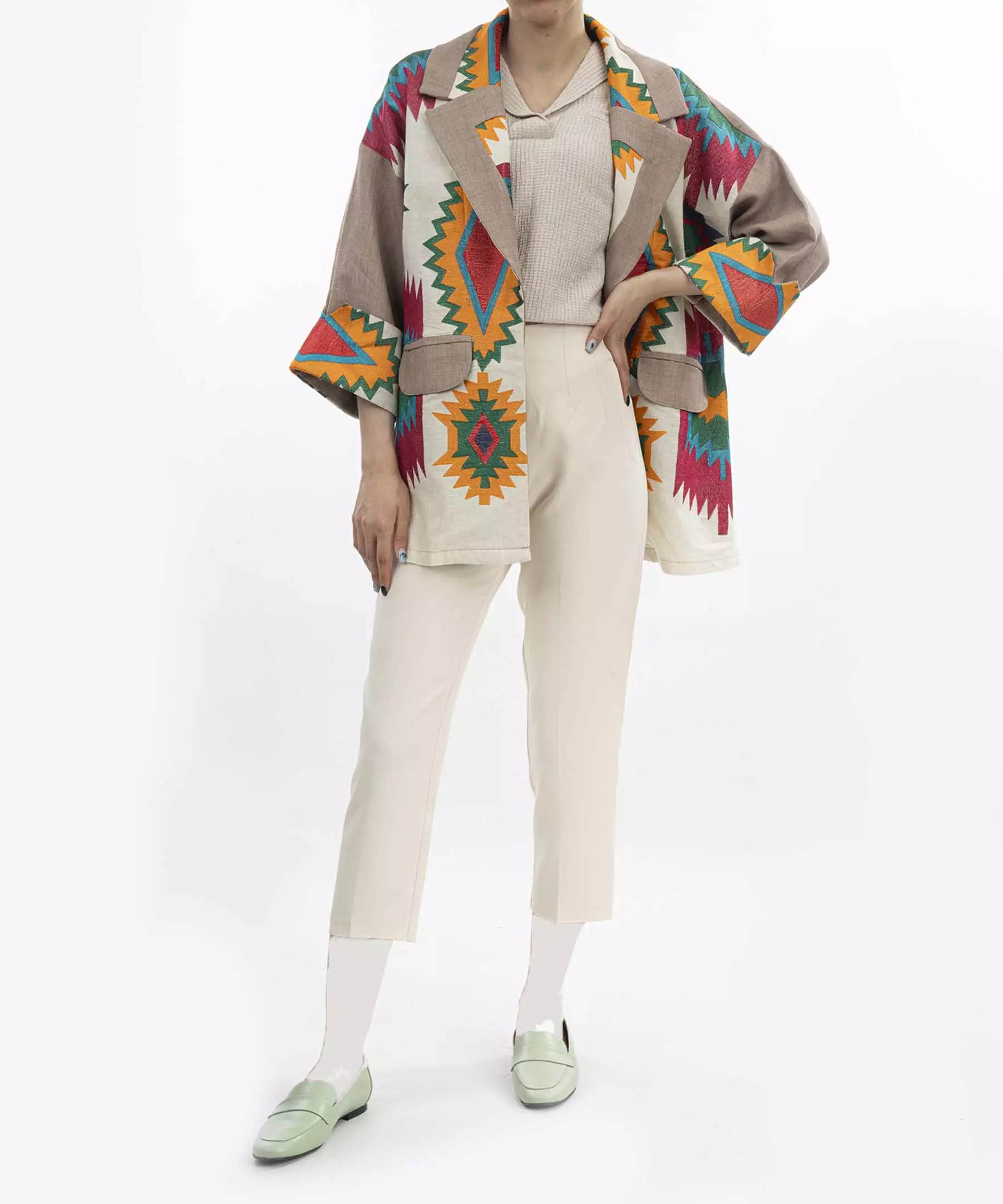 Persian Embroidered Manto for Women with Geometric Design - ShopiPersia