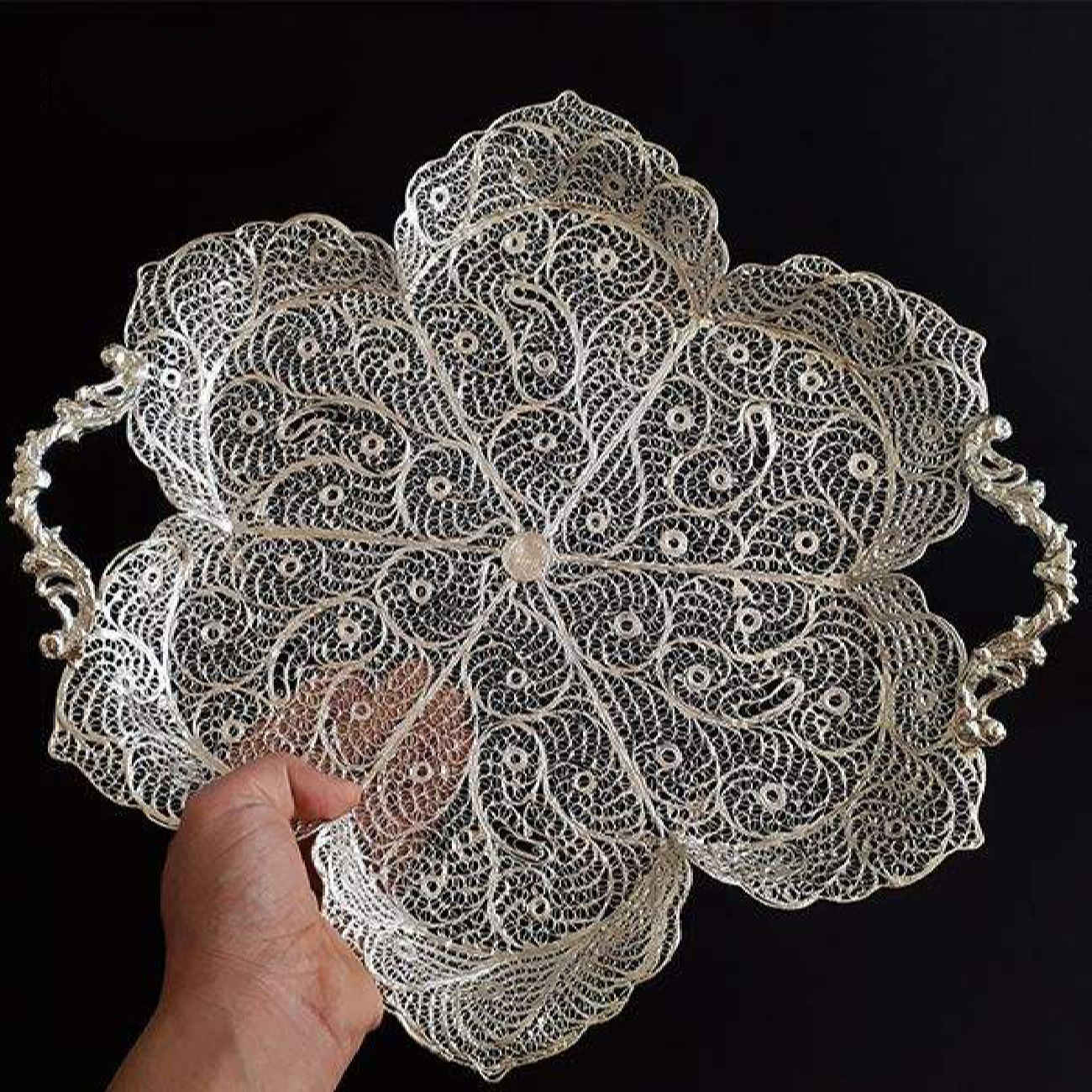 Persian Filigree Copper Tray Artisanal Decorative - ShopiPersia