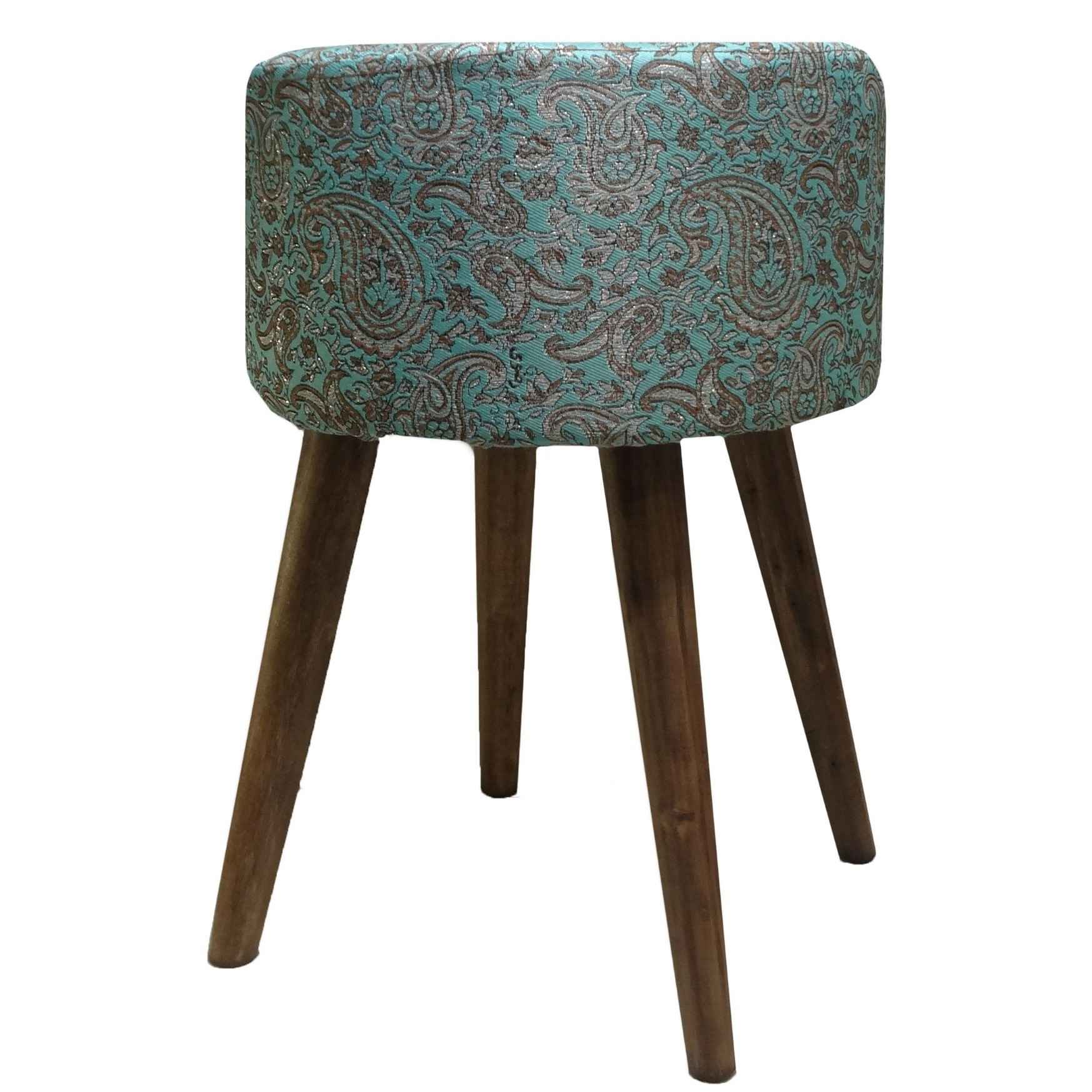 Round Persian Footstool with Wooden Legs and Termeh Fabric Paisley ...