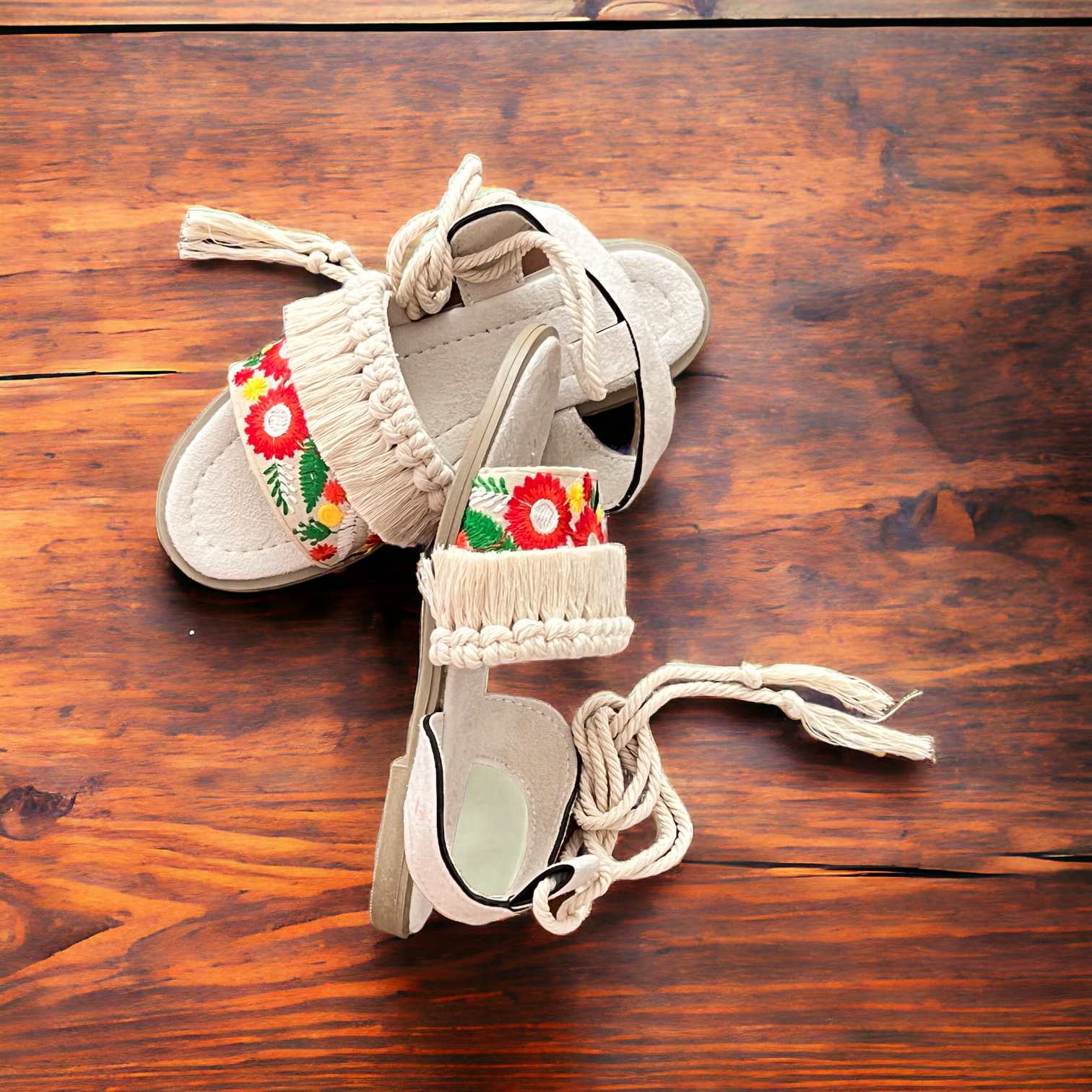 Slingback Flat Sandals Hand-embroidered Boho Design - ShopiPersia