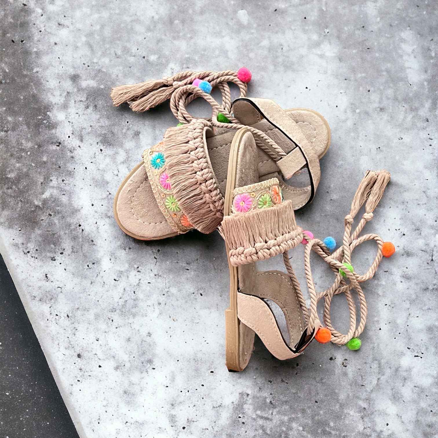Slingback Flat Sandals Handcrafted with Boho Design - ShopiPersia