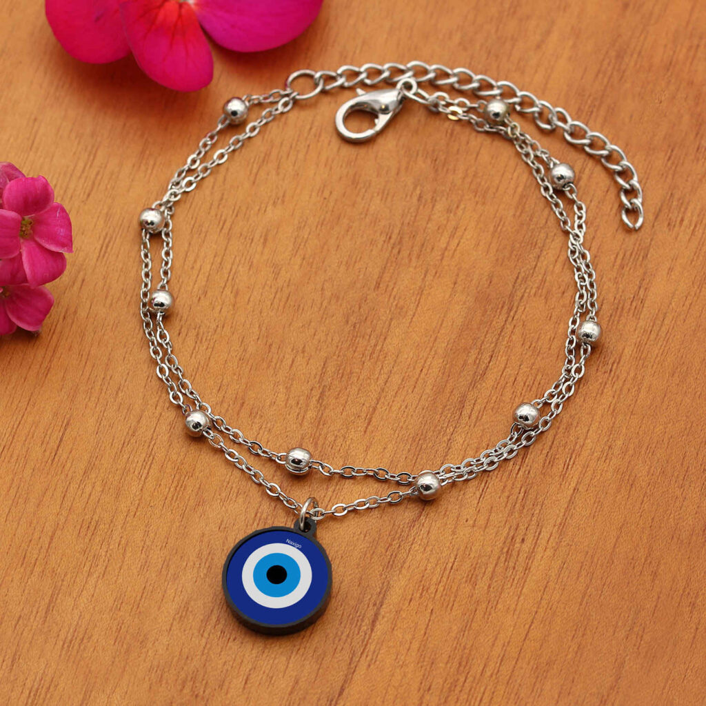 Steel Cheshm Nazar Layered Anklet Model Phosphorescent - ShopiPersia