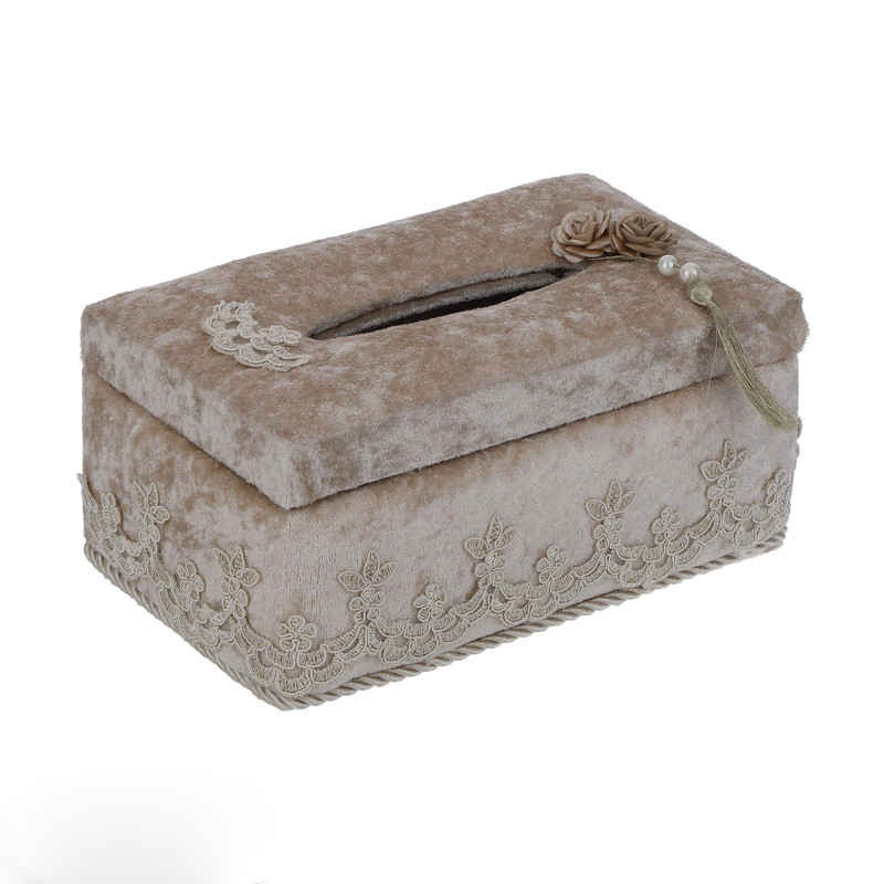 Velvet Waste Basket & Tissue Box Cover Set with Tassel - ShopiPersia