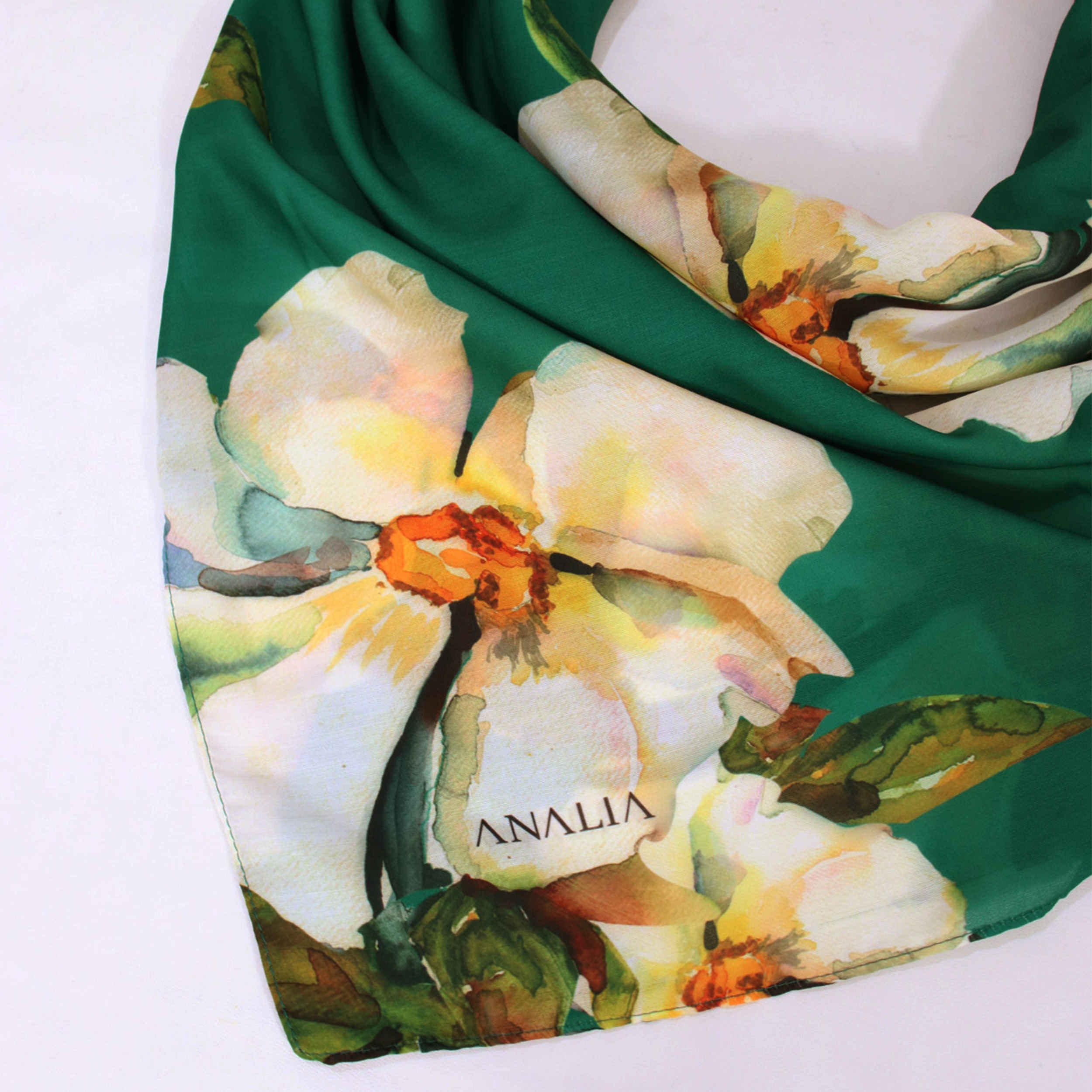 Cotton Scarf for Women - Green Floral Design - ShopiPersia
