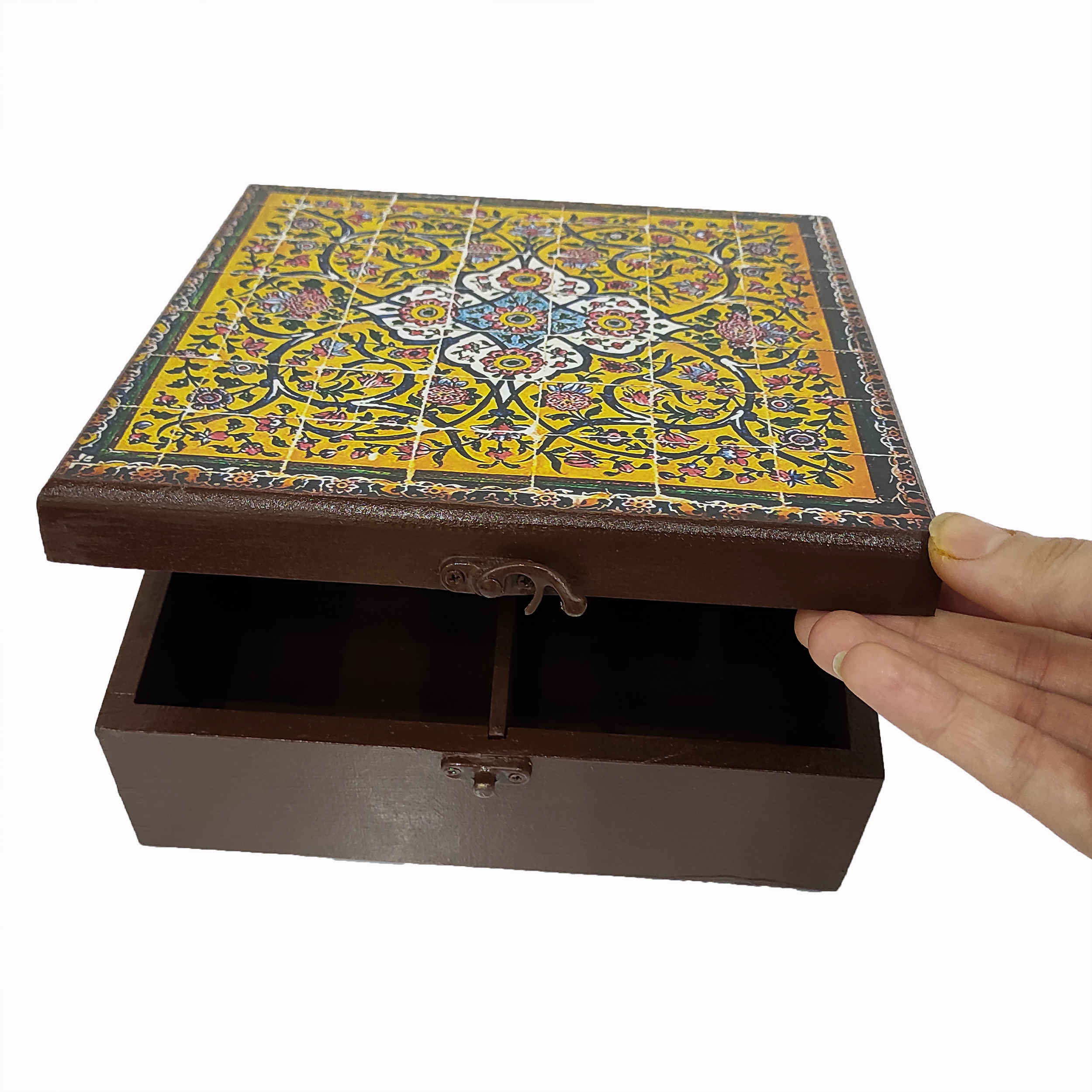 Handcrafted Wooden Candy Box with Persian Tile Design - ShopiPersia