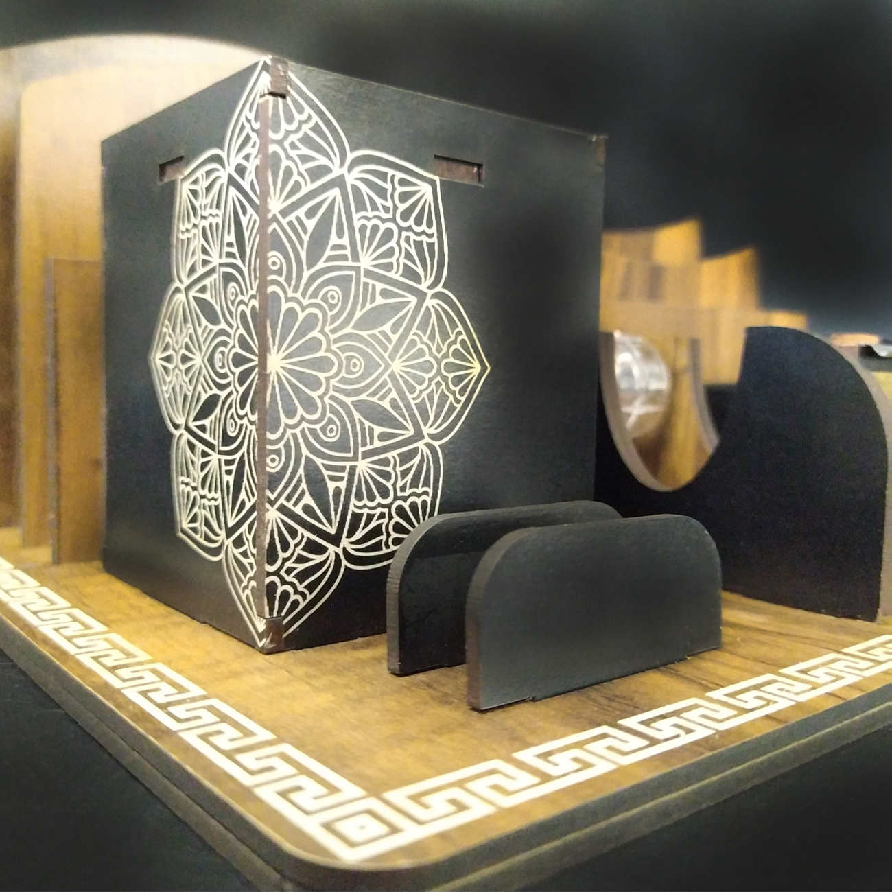 Wooden Office Desk Organizer with Geometric Design - ShopiPersia