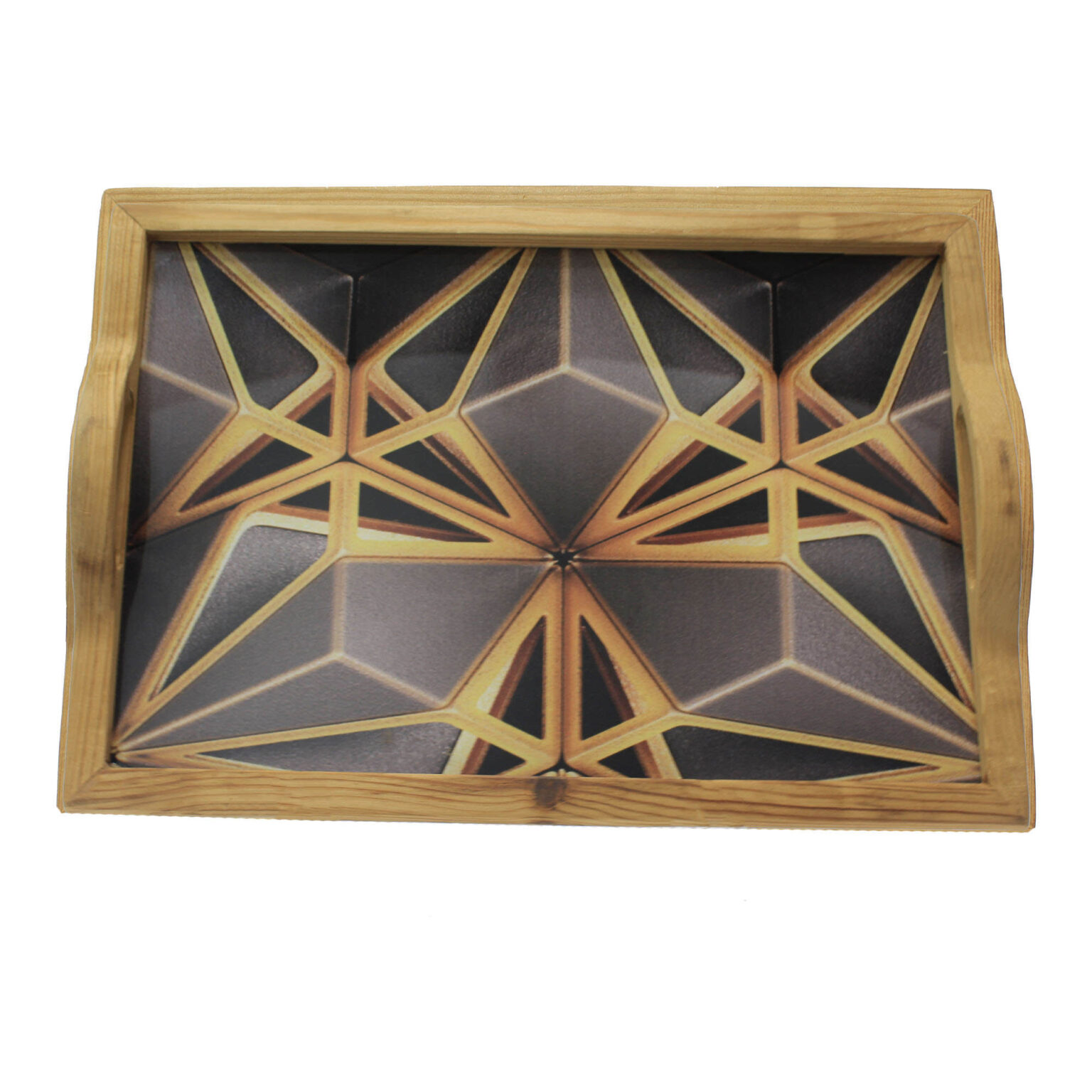 Wooden Serving Tray with Geometric Design - ShopiPersia