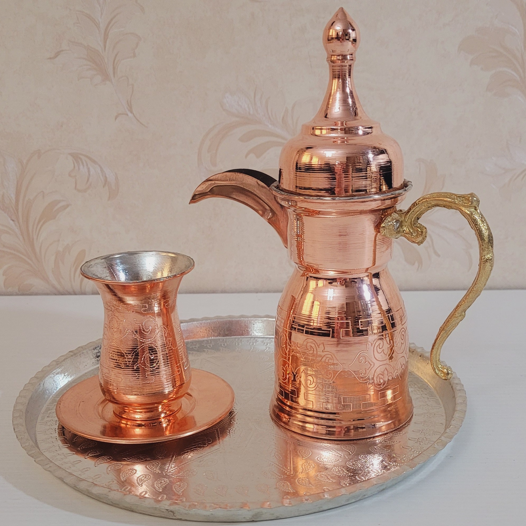 Hammered Copper Dallah Coffee Pot for Brewing Qahwa & Arabic Coffee ...