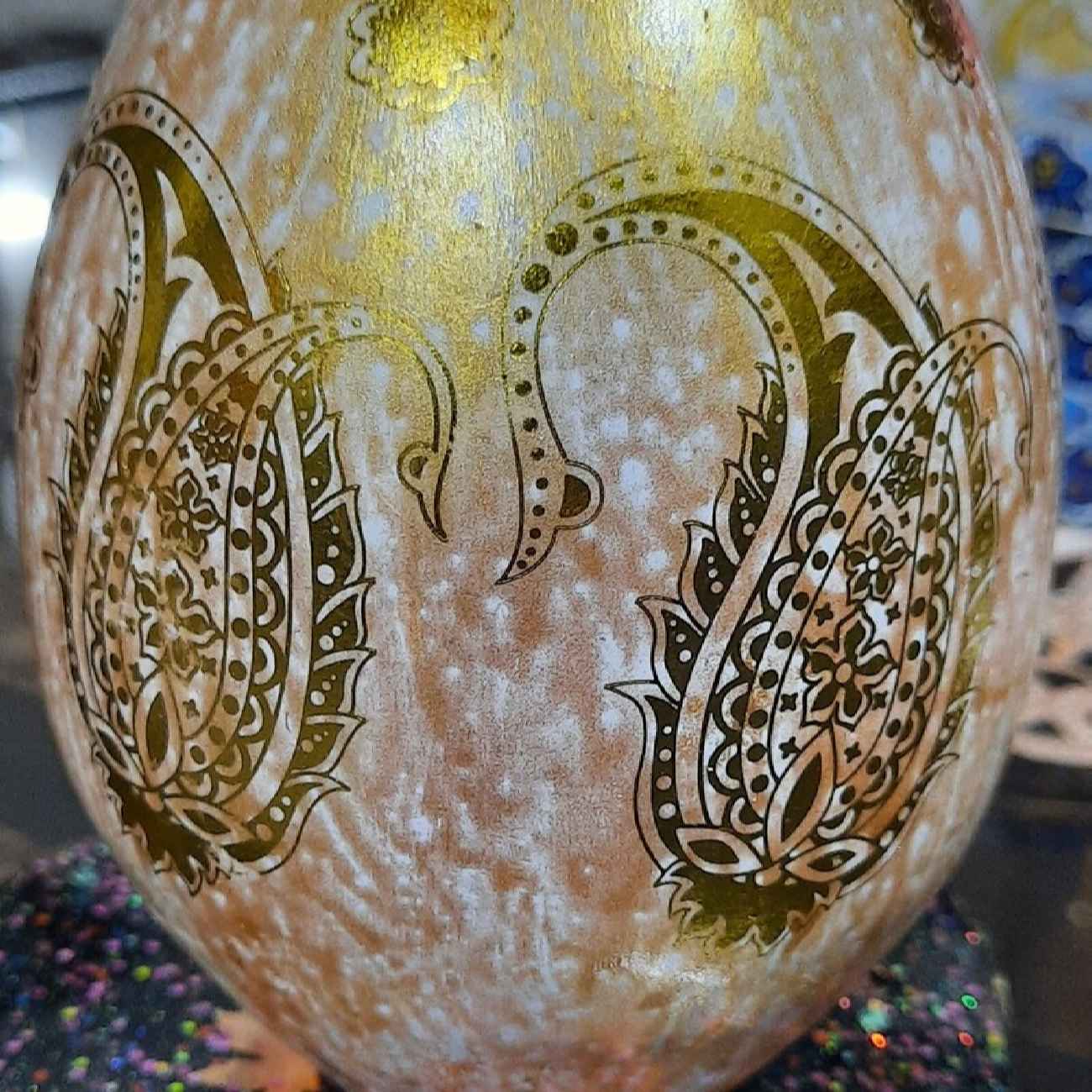 Persian Decorative Hand Painted Ostrich Egg Shell - Paisley - ShopiPersia