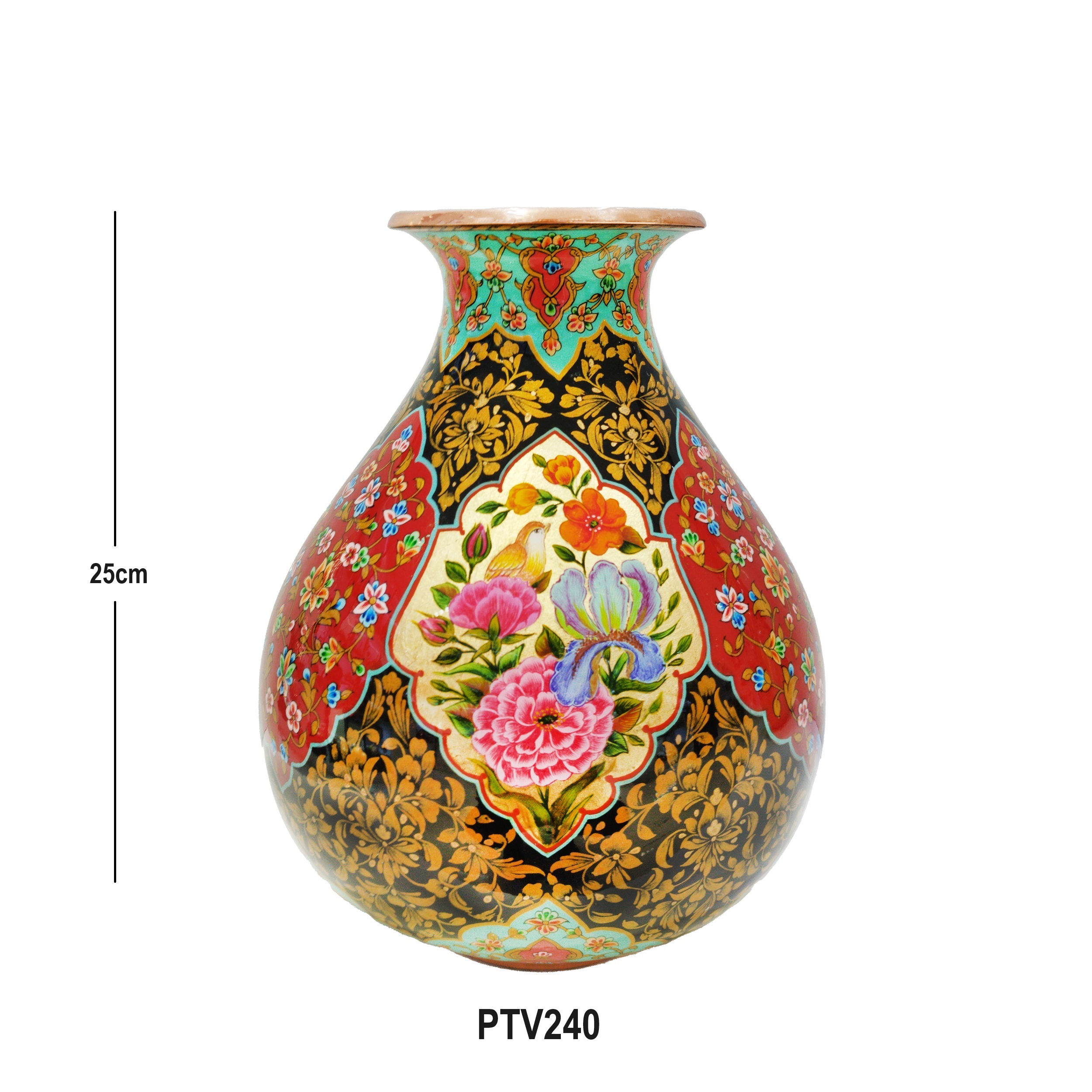 Decorative Persian Copper Vase Artistic Handcrafted Gol o Morgh Design ...