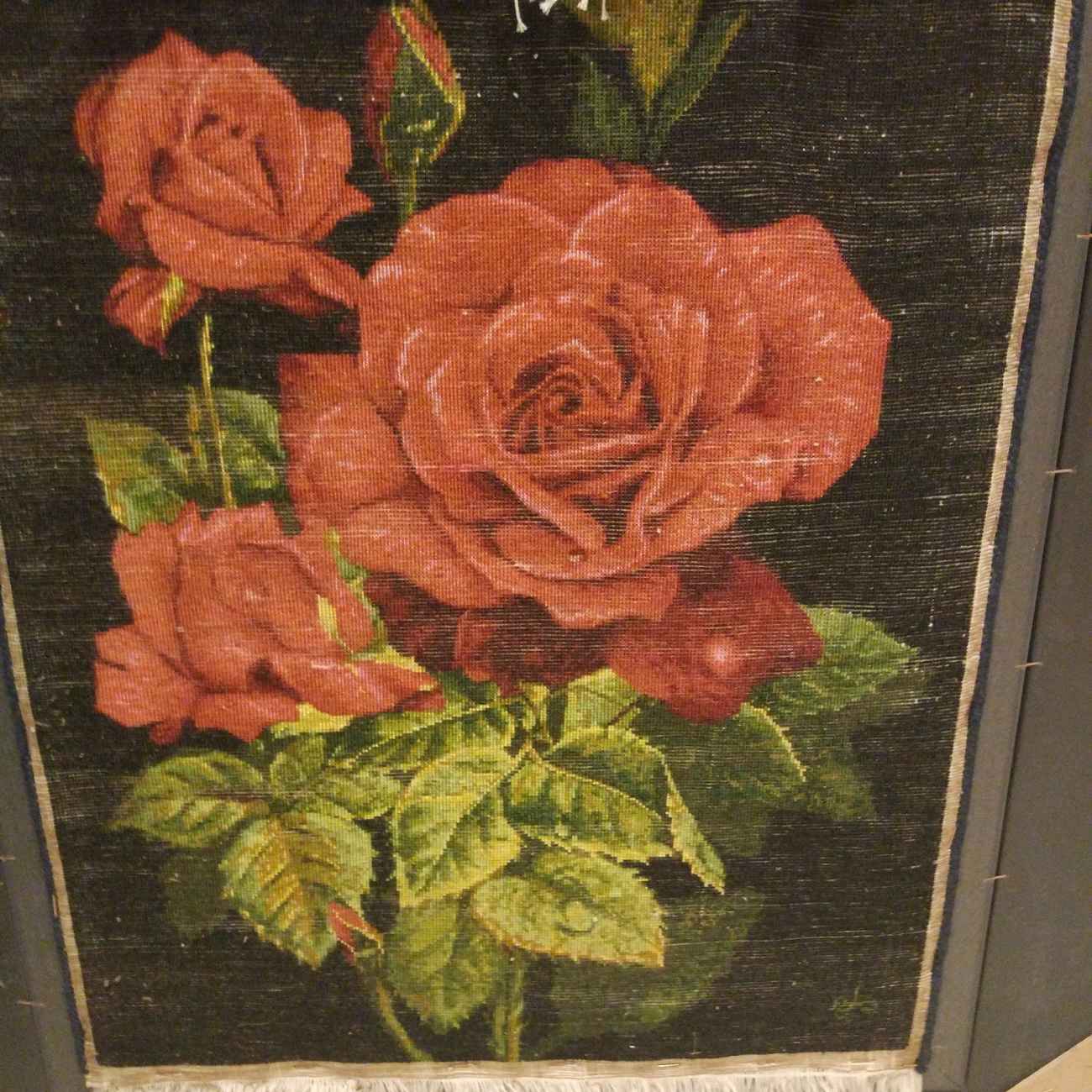 Hand-Knotted Persian Pictorial Rug from Tabriz Rose Flower - ShopiPersia