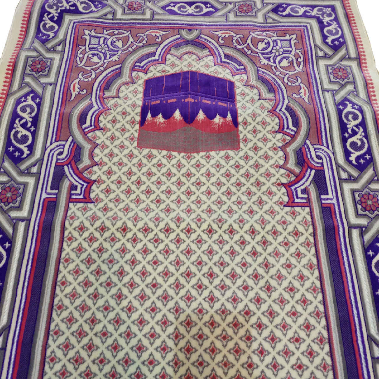 Islamic Prayer Rug Janamaz Padded in Polyester Kaaba Purple - ShopiPersia