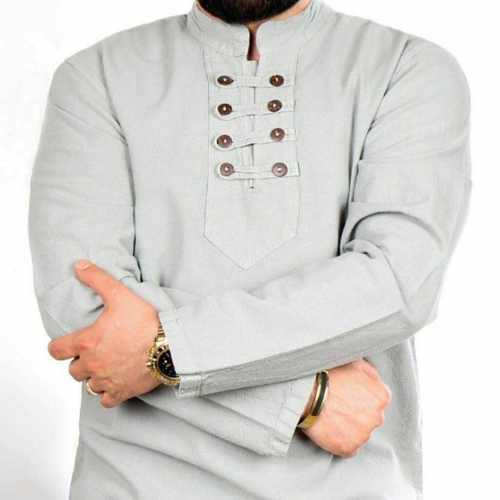 Islamic Tunic for Muslim Men With 8 Buttons in White - ShopiPersia