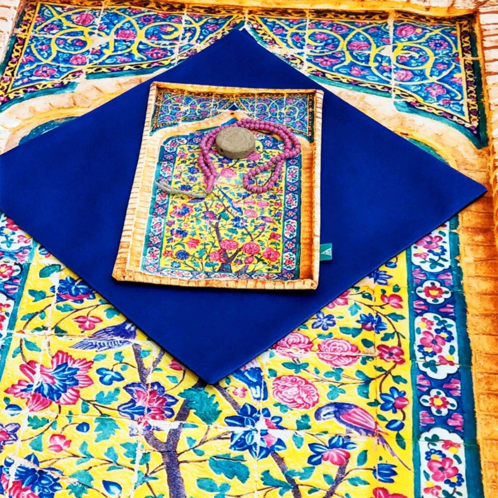Islamic Velvet Thin Prayer Mat Janamaz Sajadah with Persian Tile Design ...