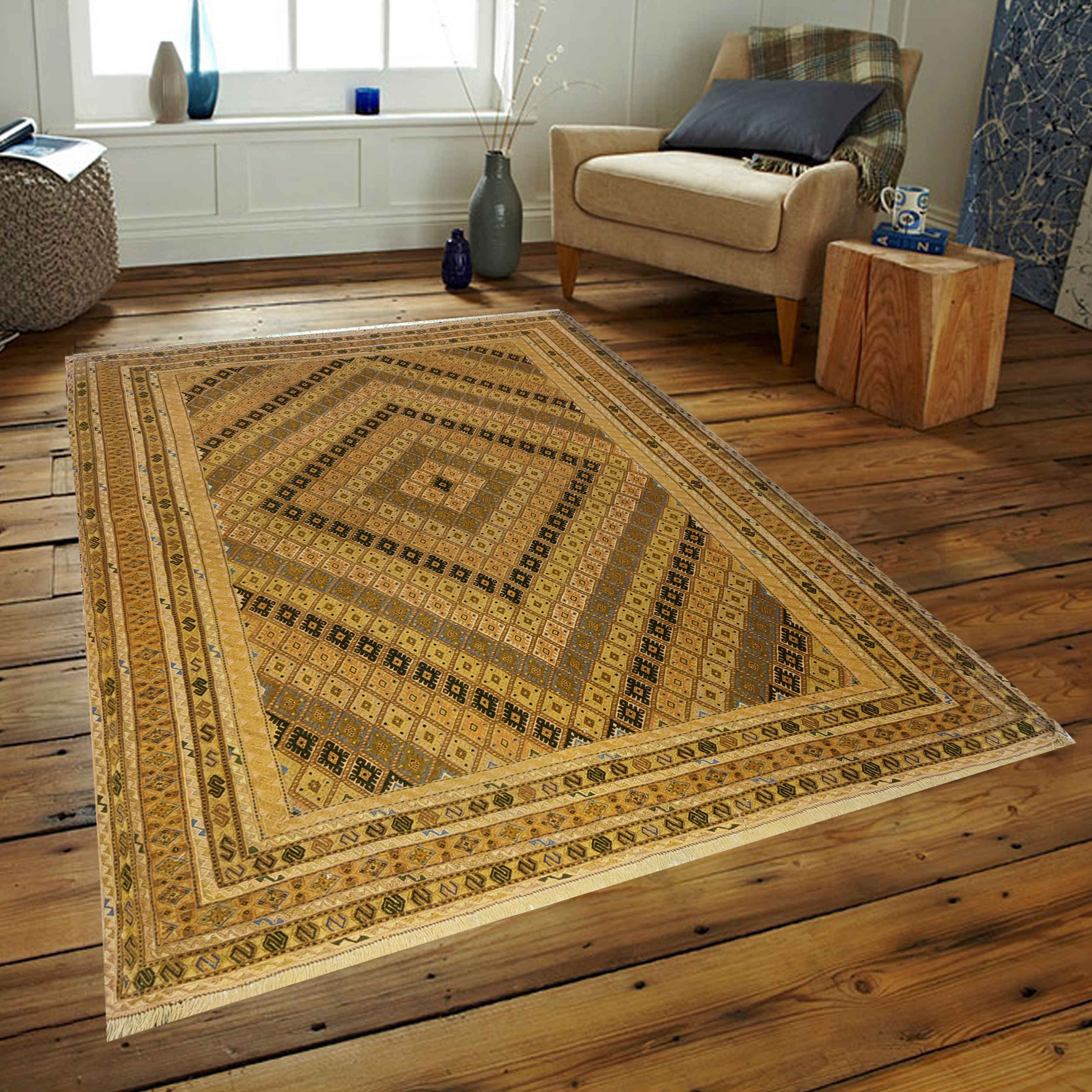 Persian Wool Kilim Rug Handwoven in Sirjan with Geometric Brown ...