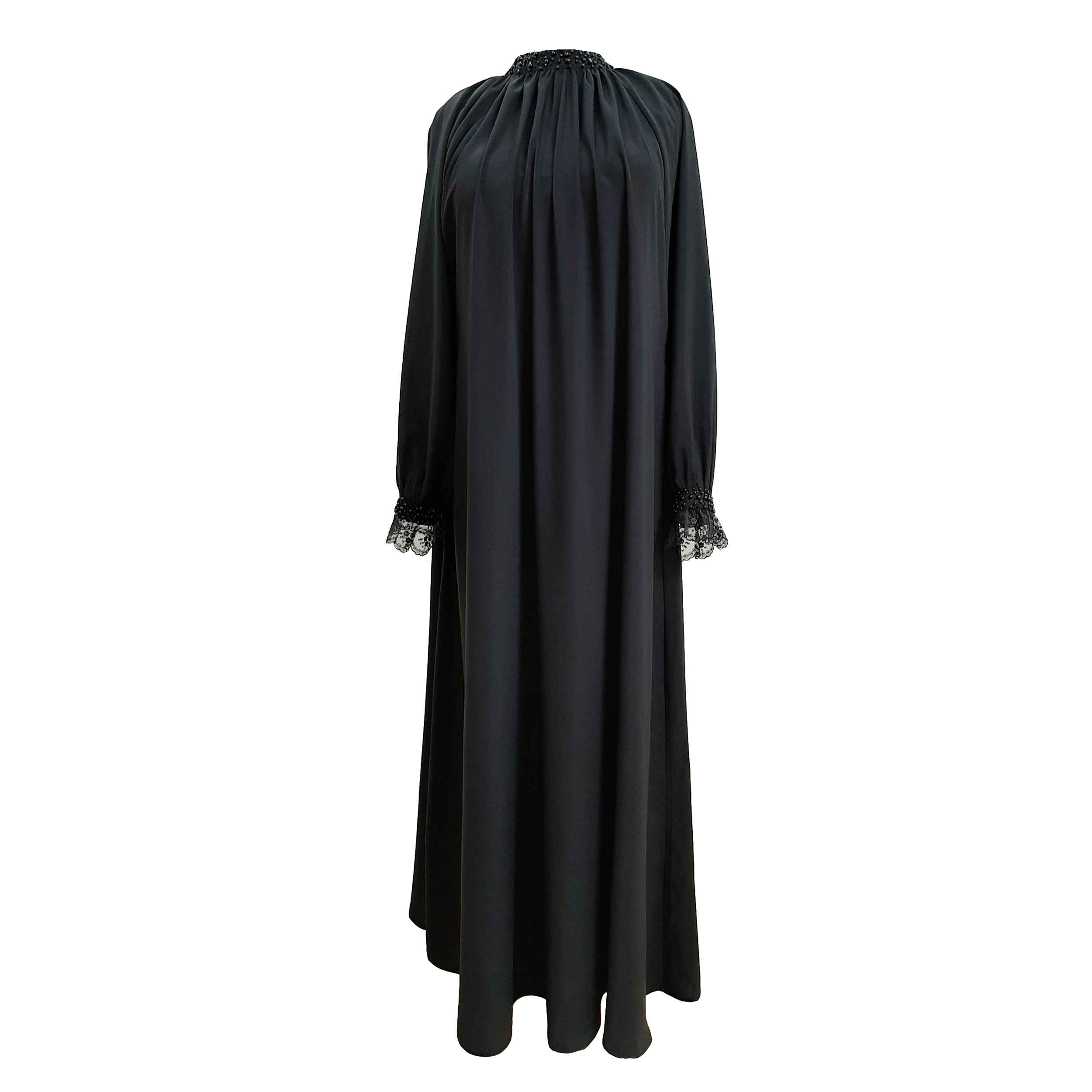 Loose Fit Abaya for Muslim Women with Belt in Black - ShopiPersia