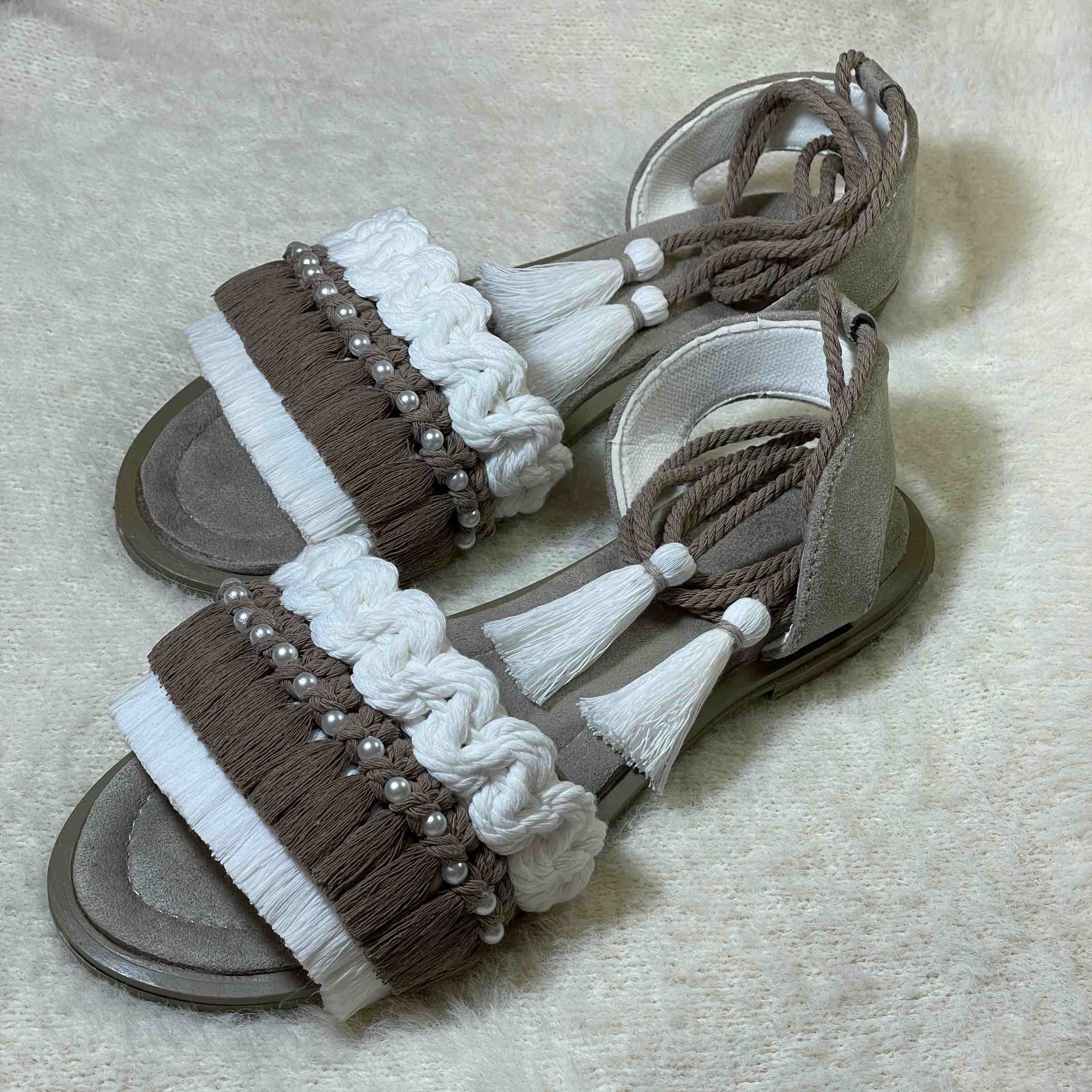 Macrame Sling Back Sandals with Boho Design Handcrafted - ShopiPersia