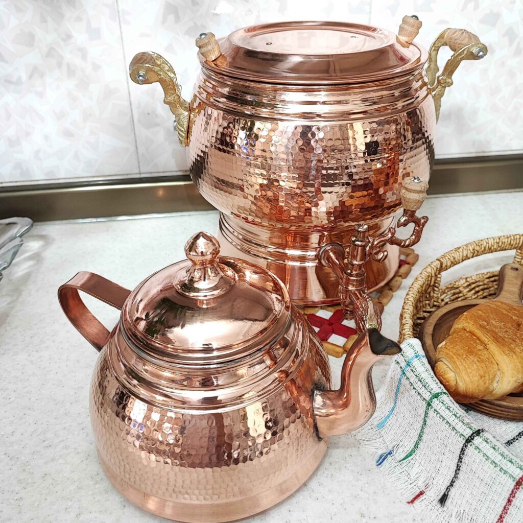 Persian Copper Double Teapot Hammered Abnus - ShopiPersia