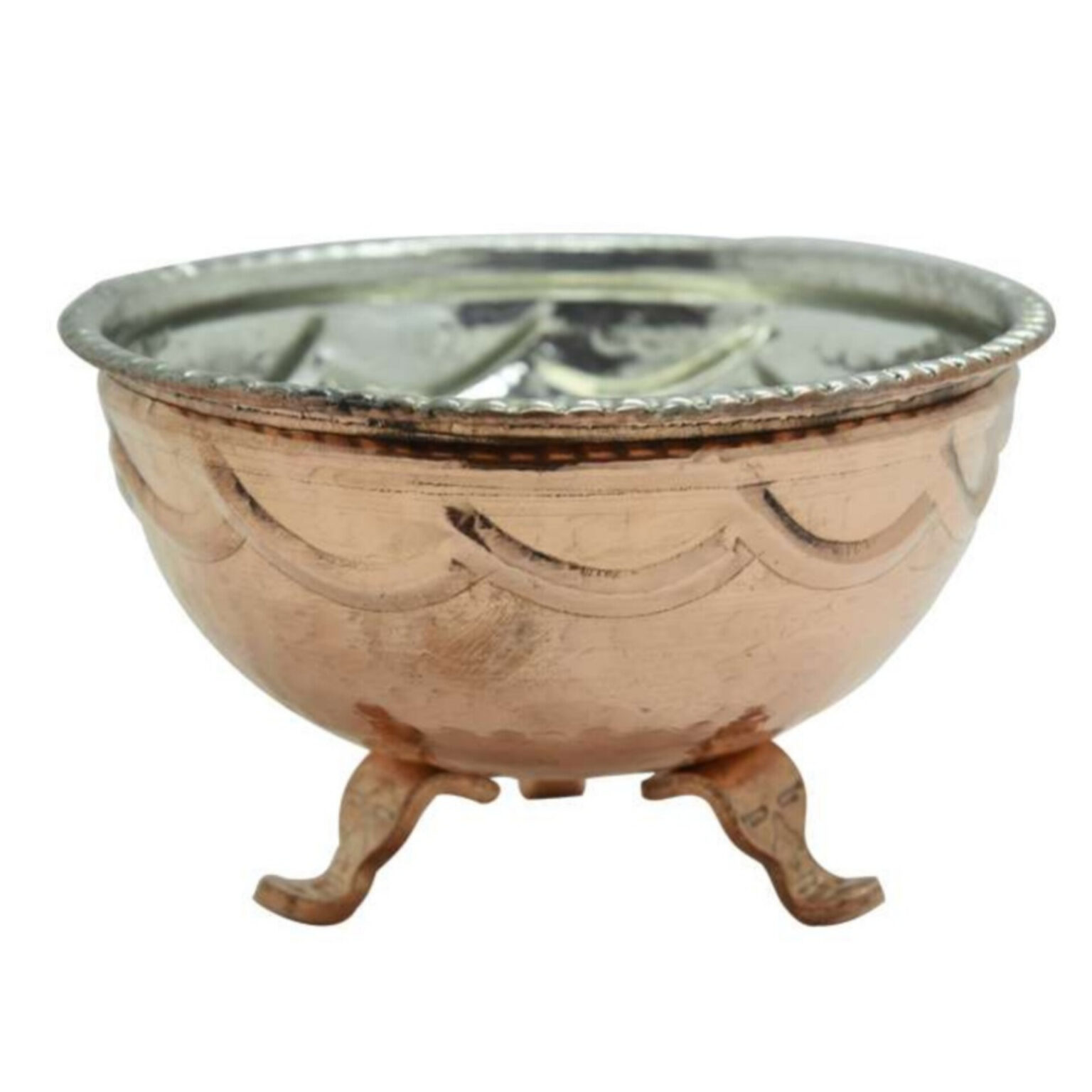 Persian Hammered Copper Footed Bowl - Model Sayeh - ShopiPersia