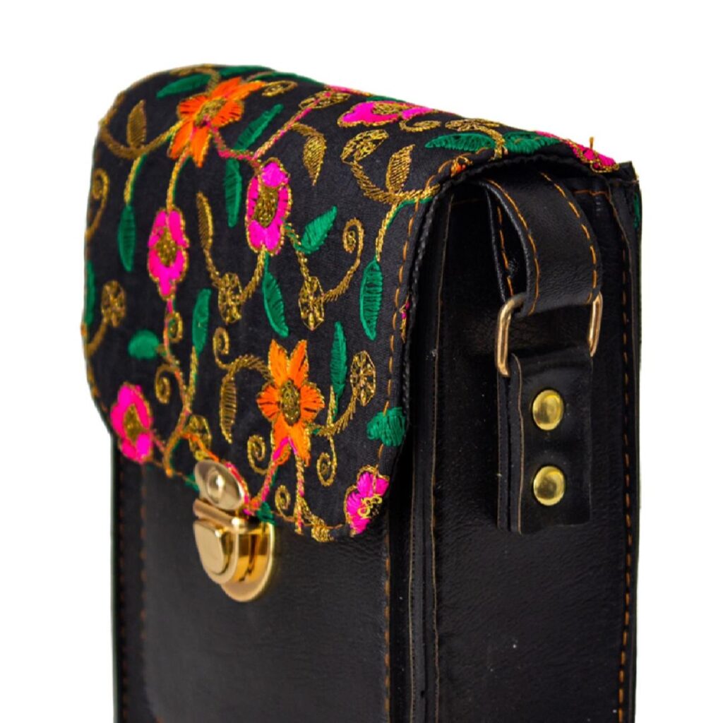 Persian Embroidered Crossbody Bag Handmade Floral Design - ShopiPersia