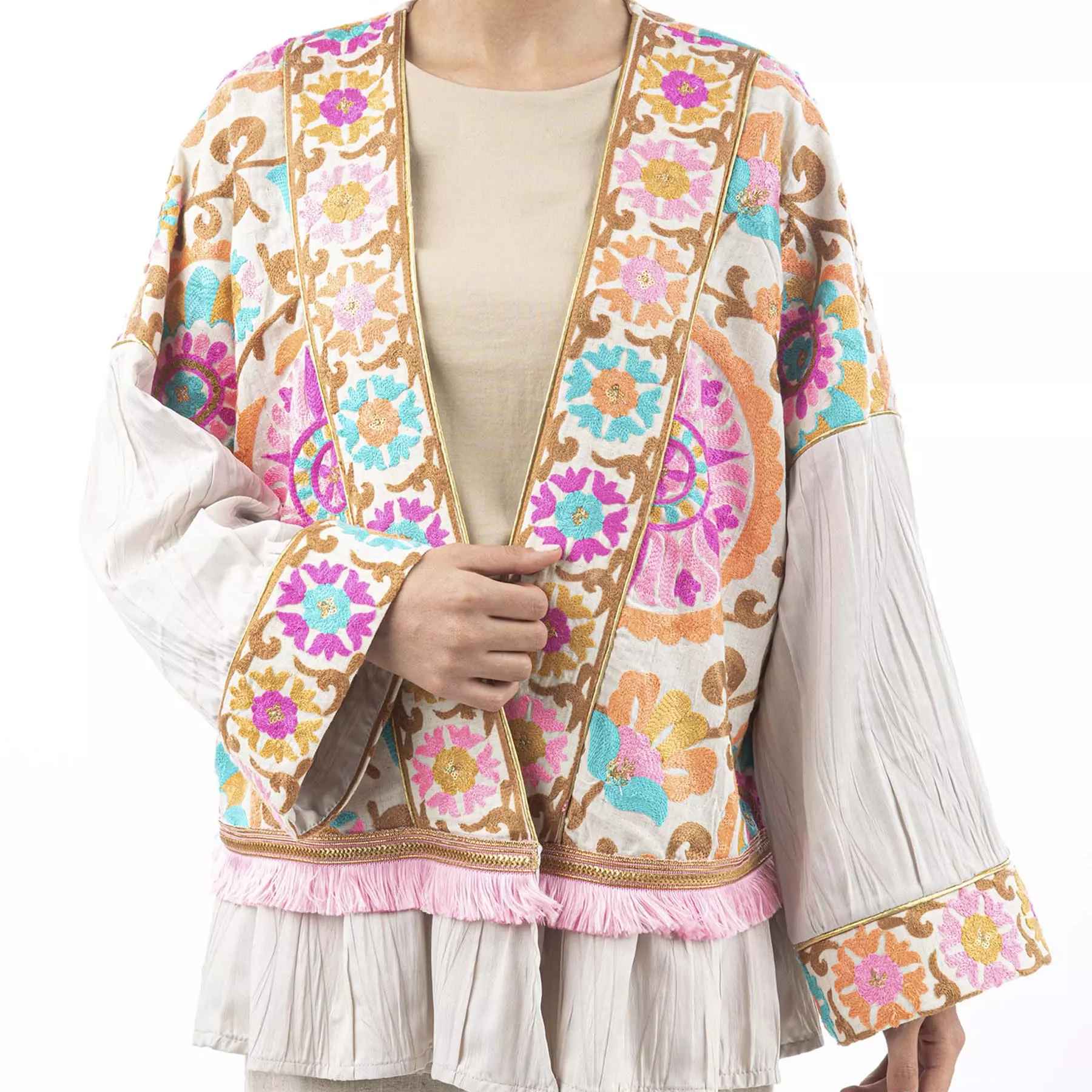 Persian Embroidered Manto for Women with Floral Design - ShopiPersia