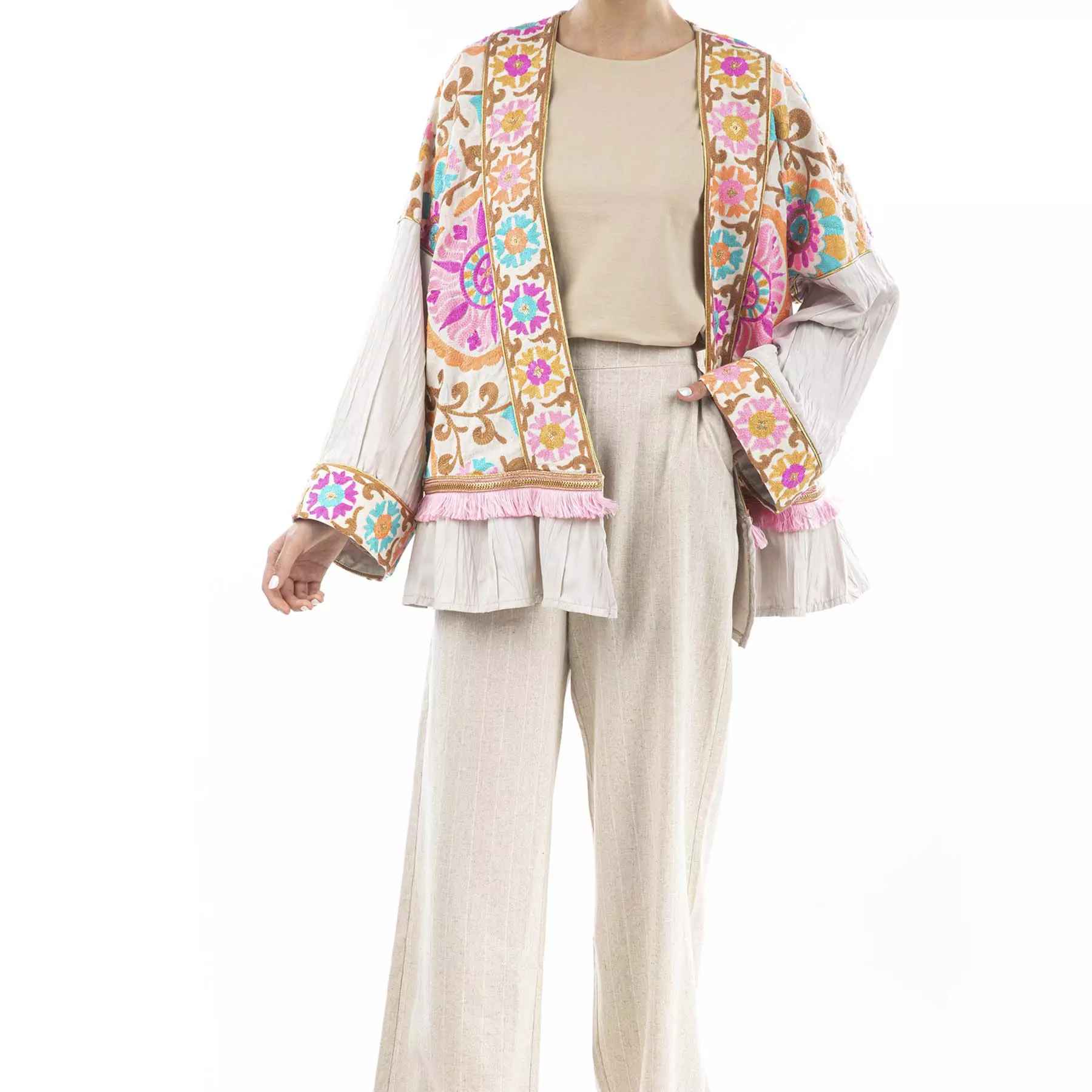 Persian Embroidered Manto for Women with Floral Design - ShopiPersia