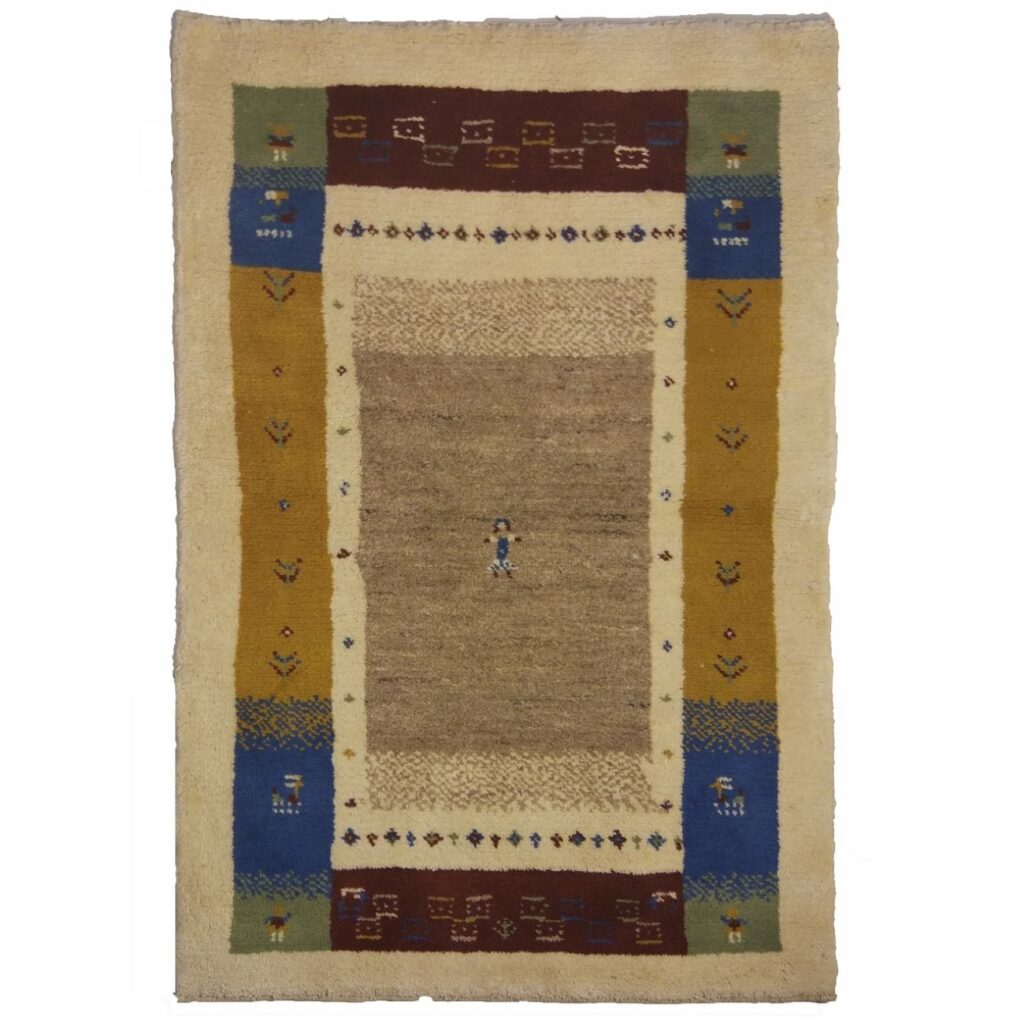 Persian Gabbeh Rug with Wool Handwoven in Fars Bordered Cream - ShopiPersia