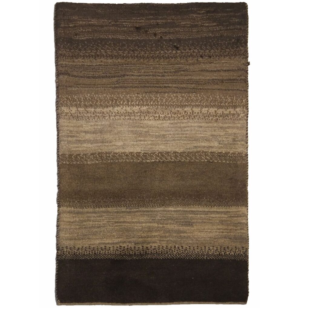 Persian Gabbeh Rug with Wool Handwoven in Fars Striped Brown - ShopiPersia