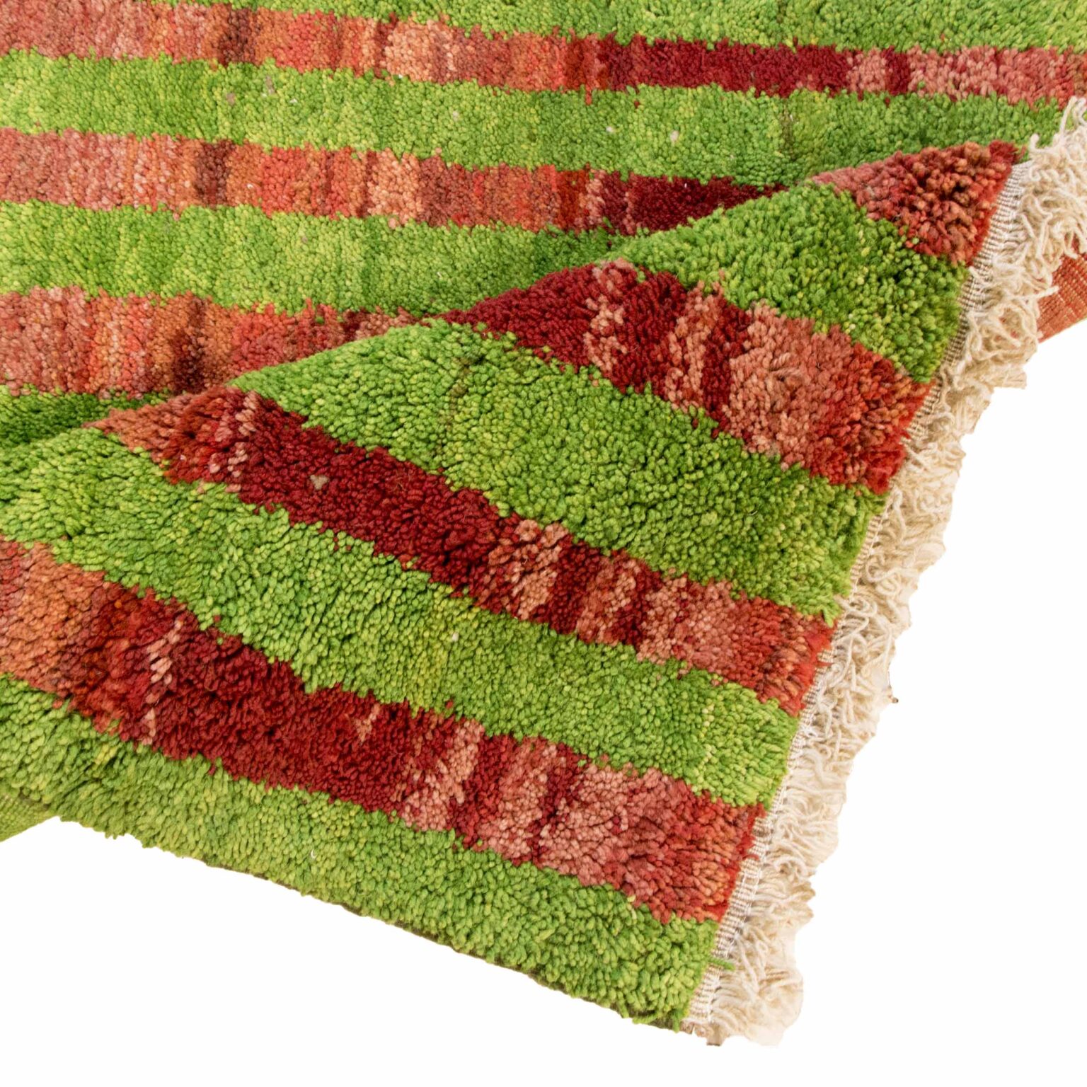 Persian Gabbeh Wool Rug Handwoven in Khorasan Striped Green - ShopiPersia