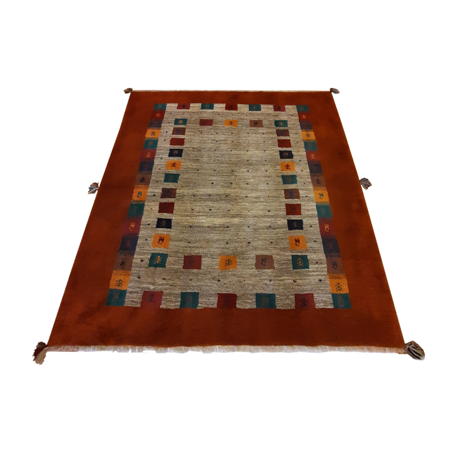 Persian Gabbeh Wool Rug Handwoven in Shiraz Bordered Maroon - ShopiPersia