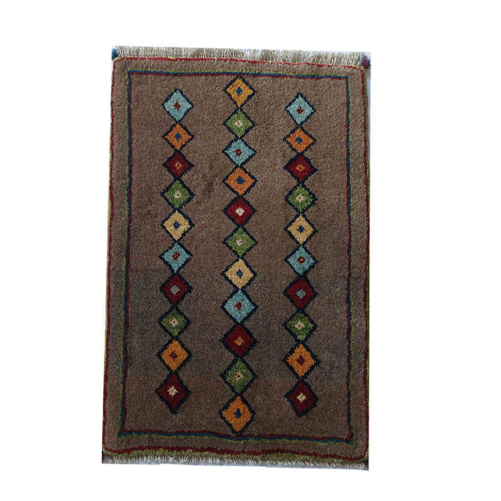 Persian Gabbeh Wool Rug Handwoven in Shiraz Geometric Brown - ShopiPersia