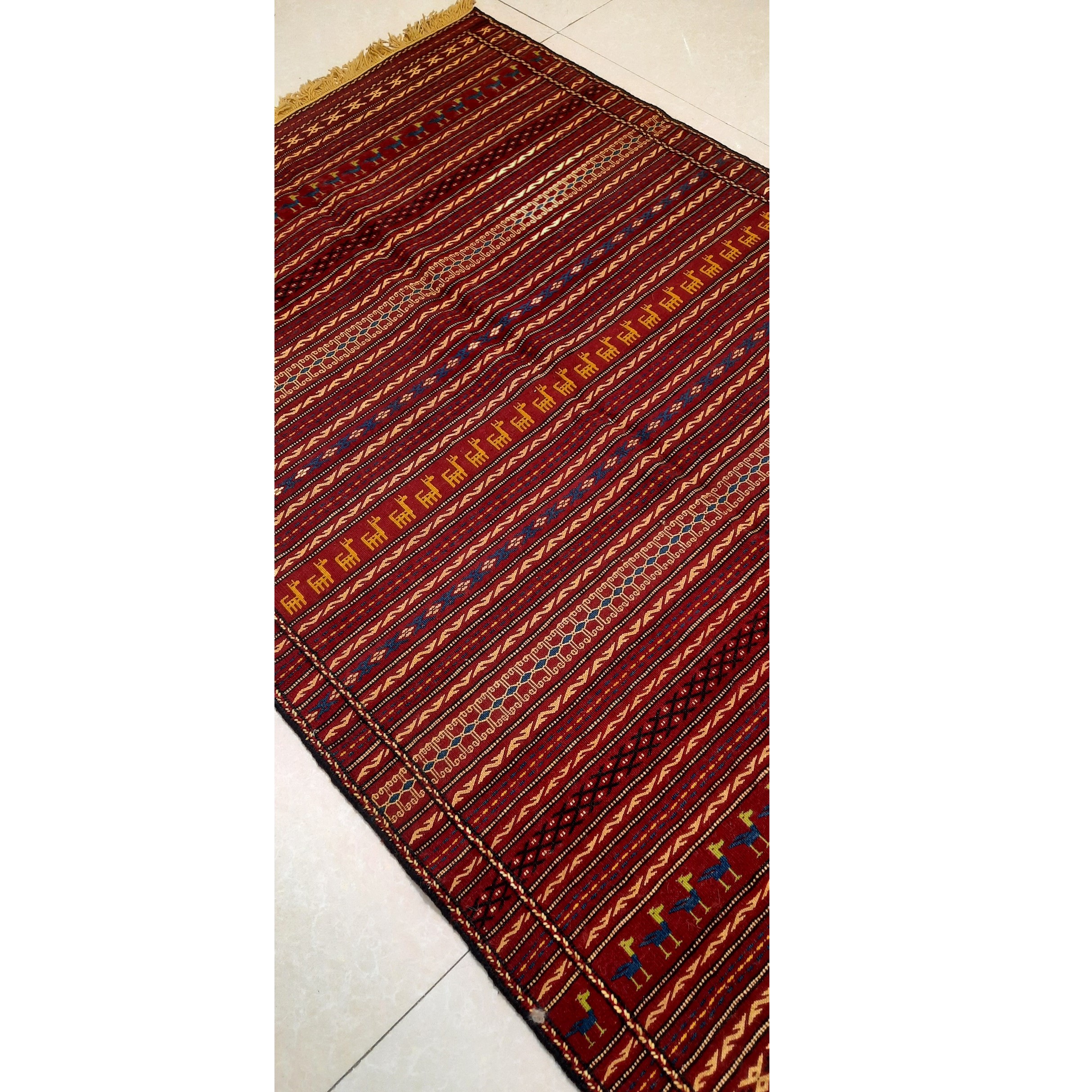 Persian Kilim Rug with Wool Handwoven in Ghoochan Striped Maroon ...