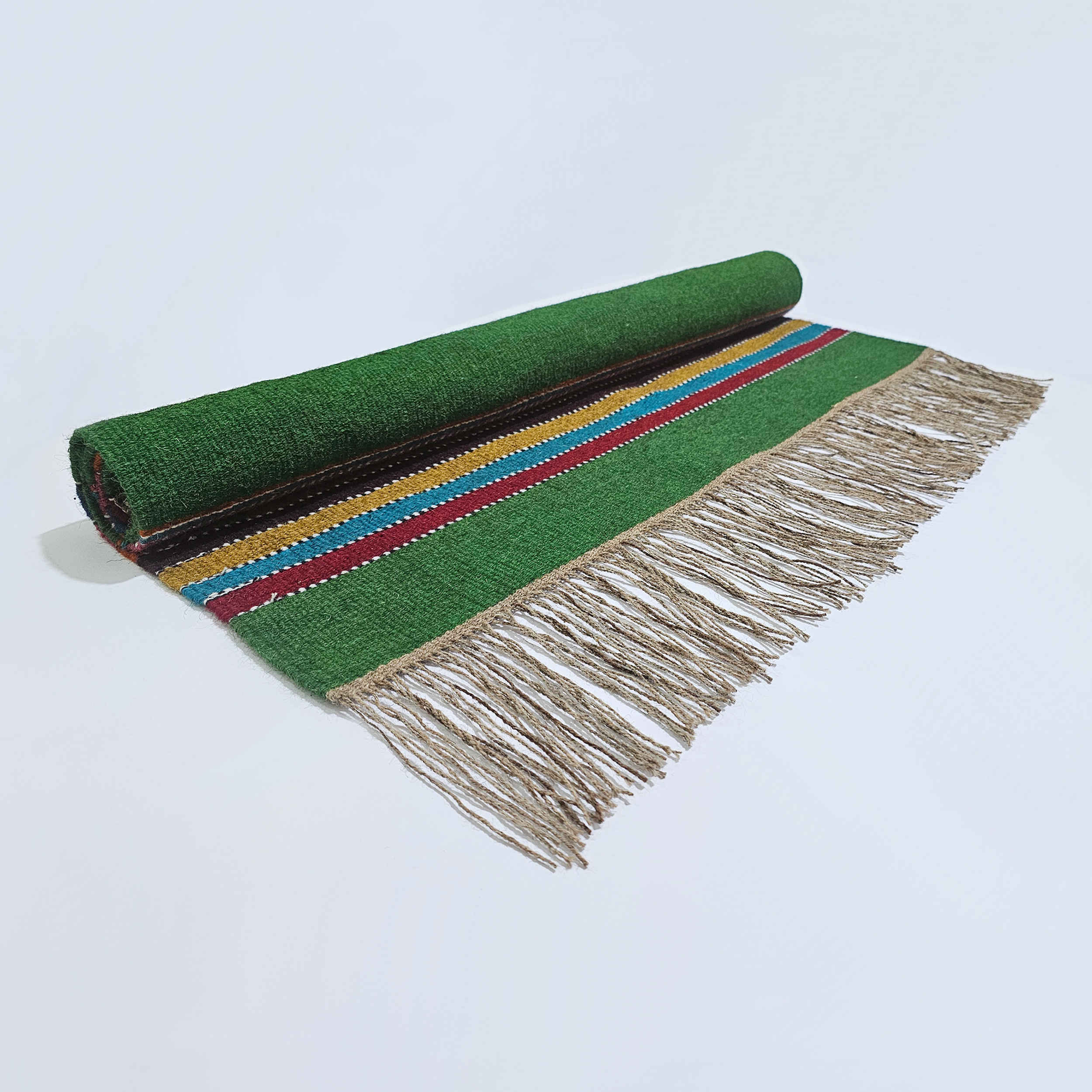 Persian Kilim Rug with Wool Handwoven in Lorestan Striped Green ...
