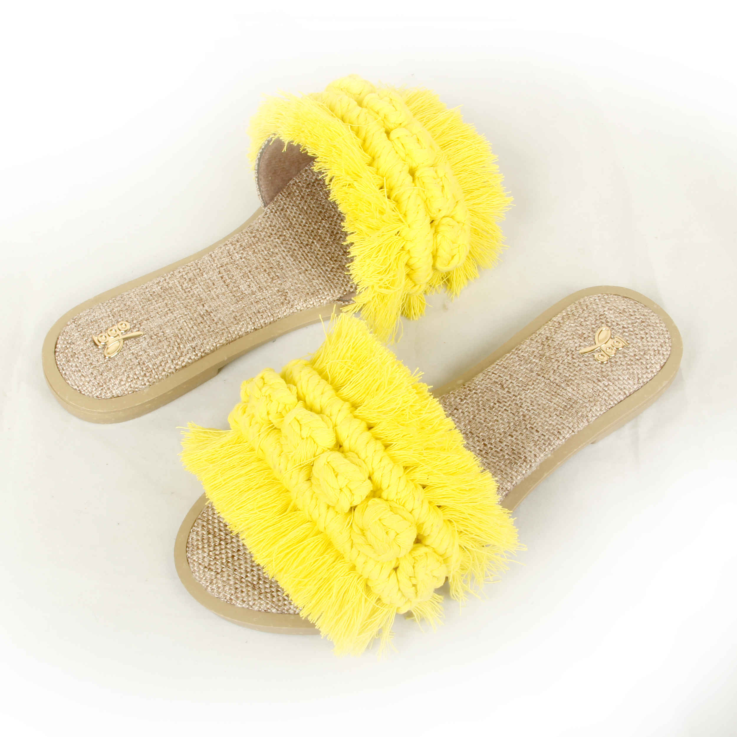 Macrame Boho Chic Slippers for Women in Yellow - ShopiPersia
