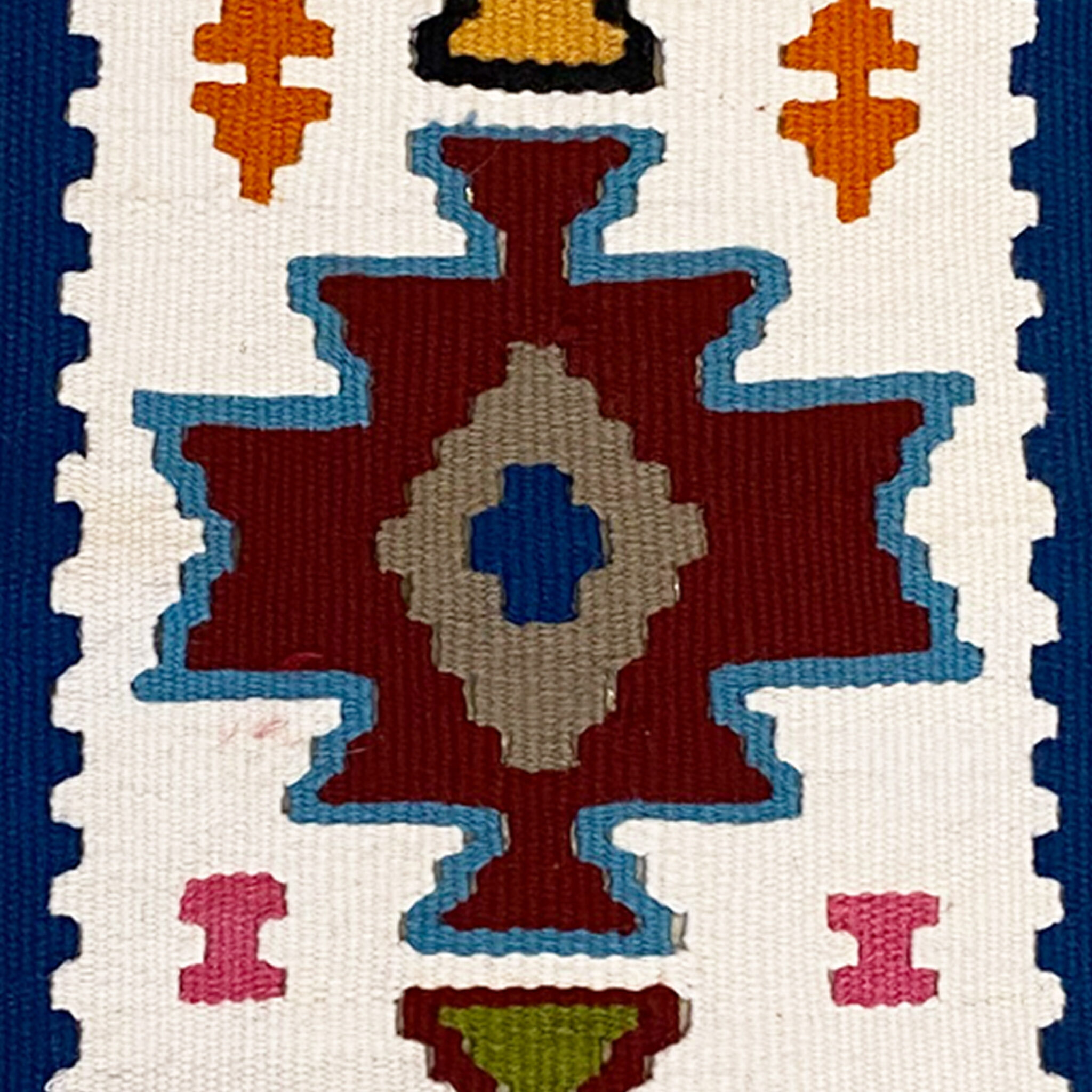 Persian Rug Table Runner Handwoven in Qashqai Style Geometric White ...