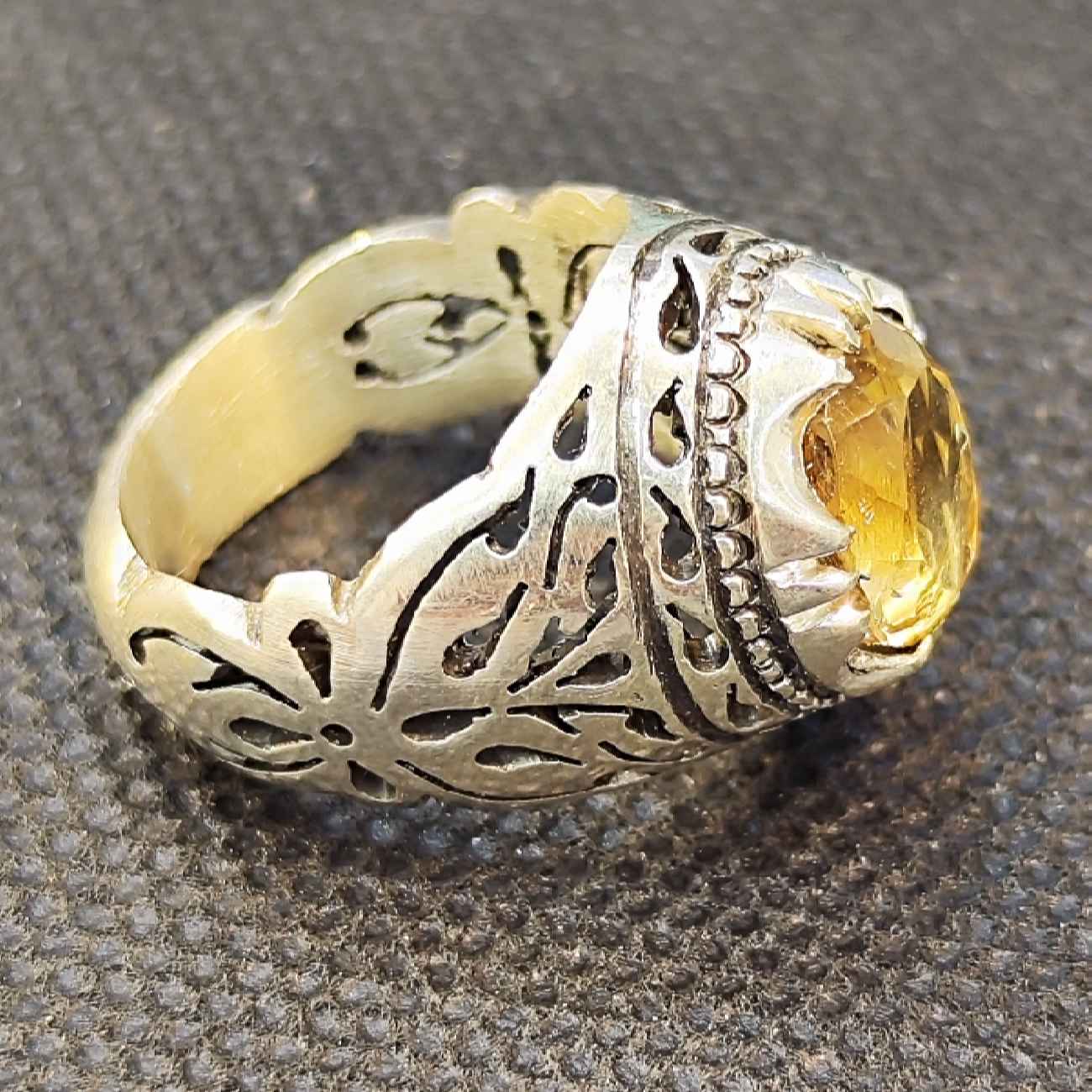 Persian Yellow Silver Citrine Ring for Men Model Ashk - ShopiPersia
