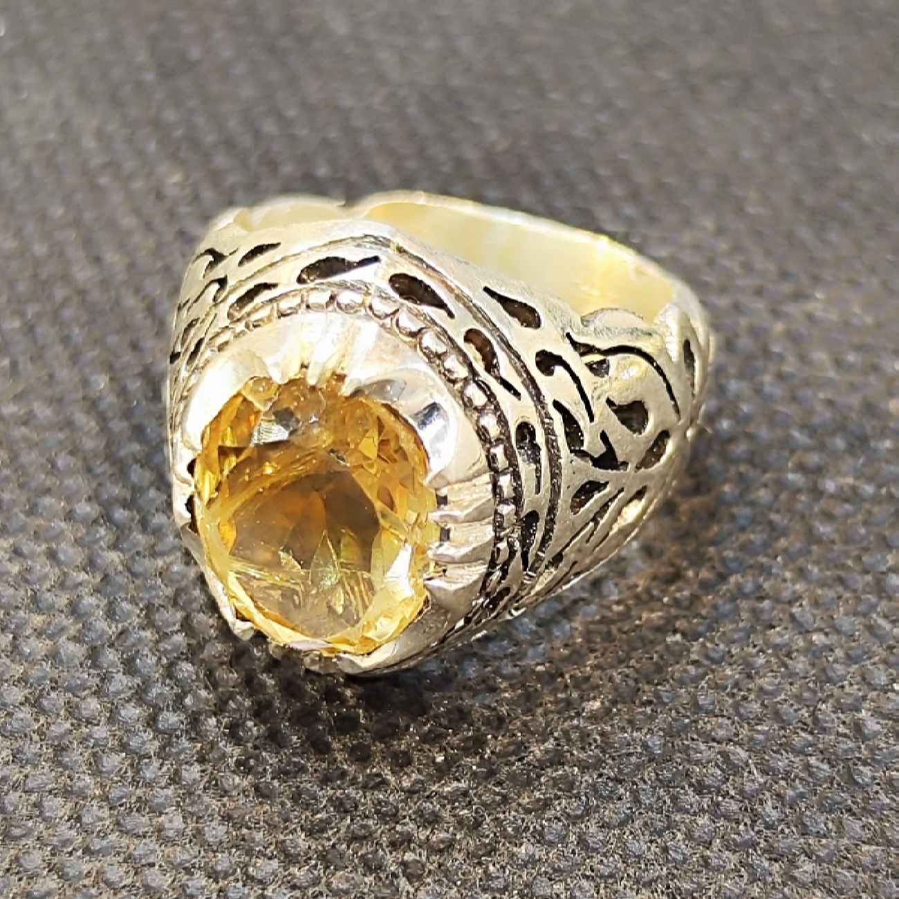 Persian Yellow Silver Citrine Ring for Men Model Ashk - ShopiPersia