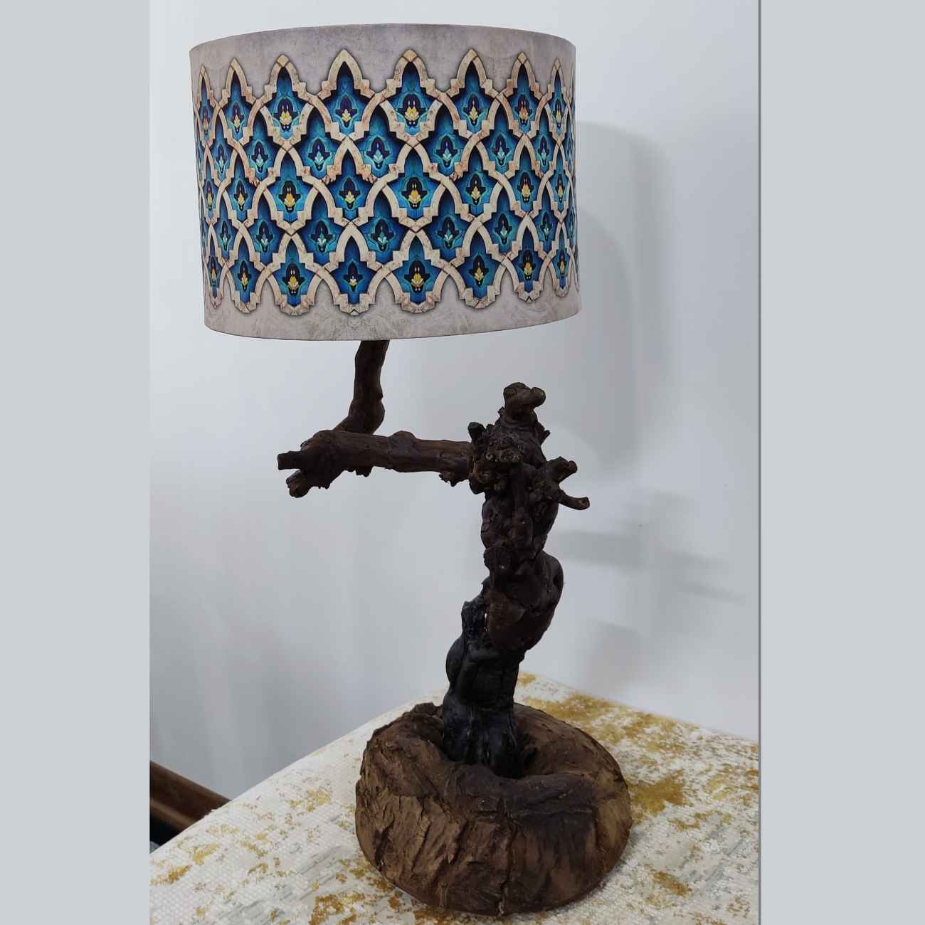 Rustic Wooden Log Table Lamp Natural Handcrafted - ShopiPersia