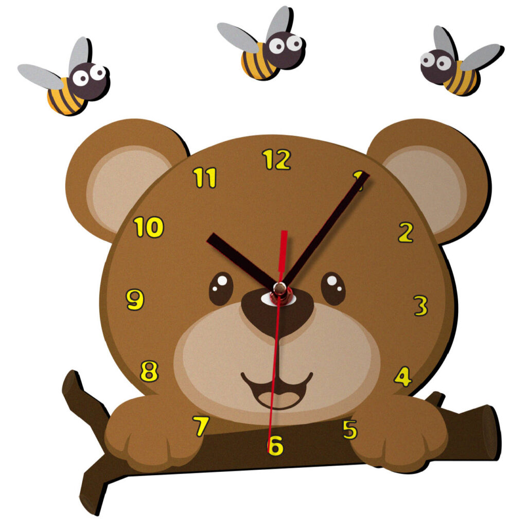 Wooden Nursery Wall Clock with Care Bear Design - ShopiPersia