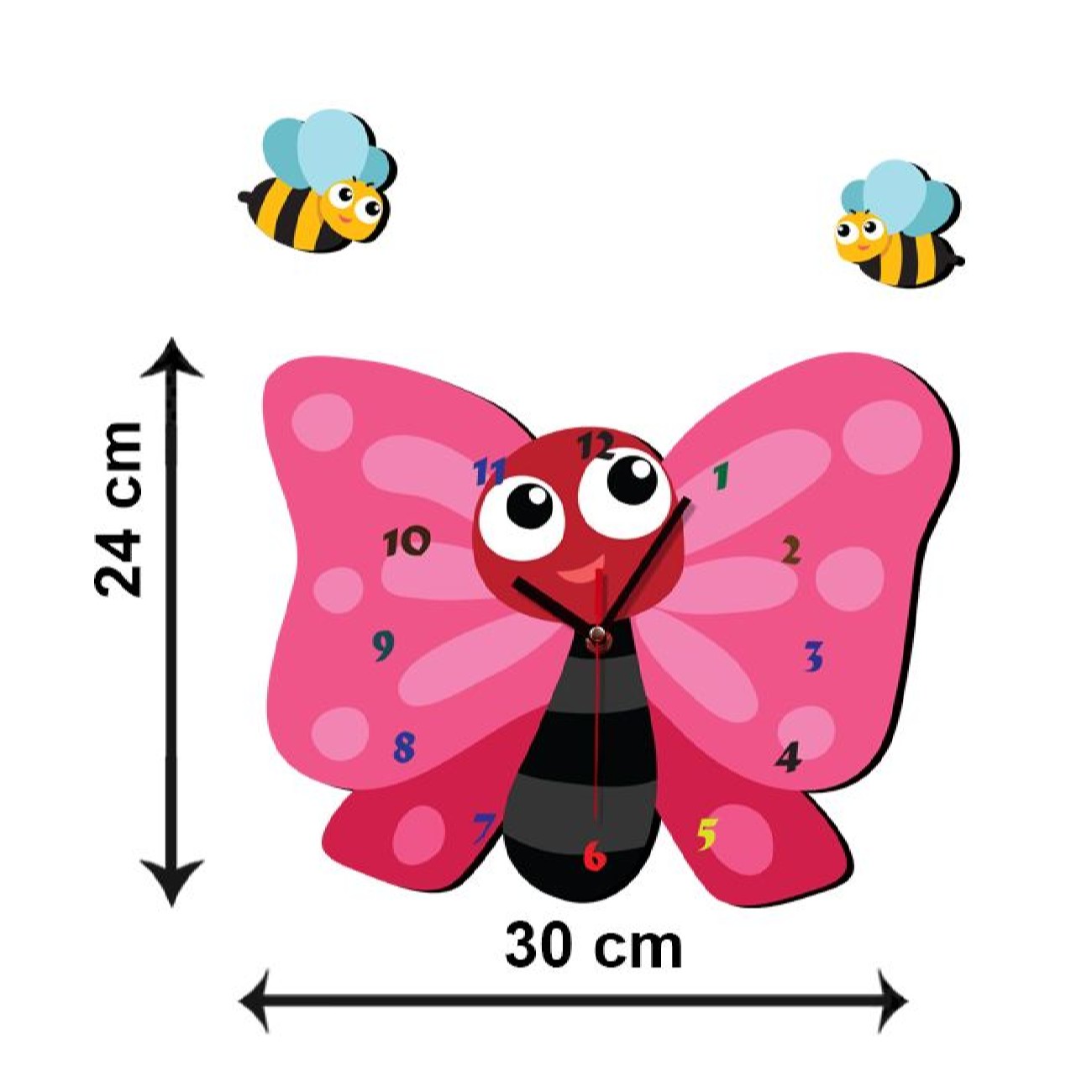 Wooden Nursery Wall Clock with Cute Butterfly Design - ShopiPersia