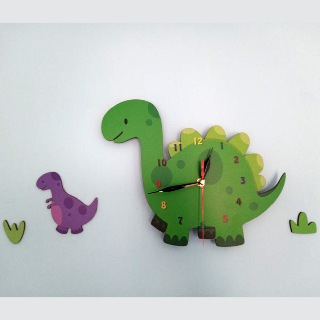 Wooden Nursery Wall Clock with Cute Dinosaur Design - ShopiPersia