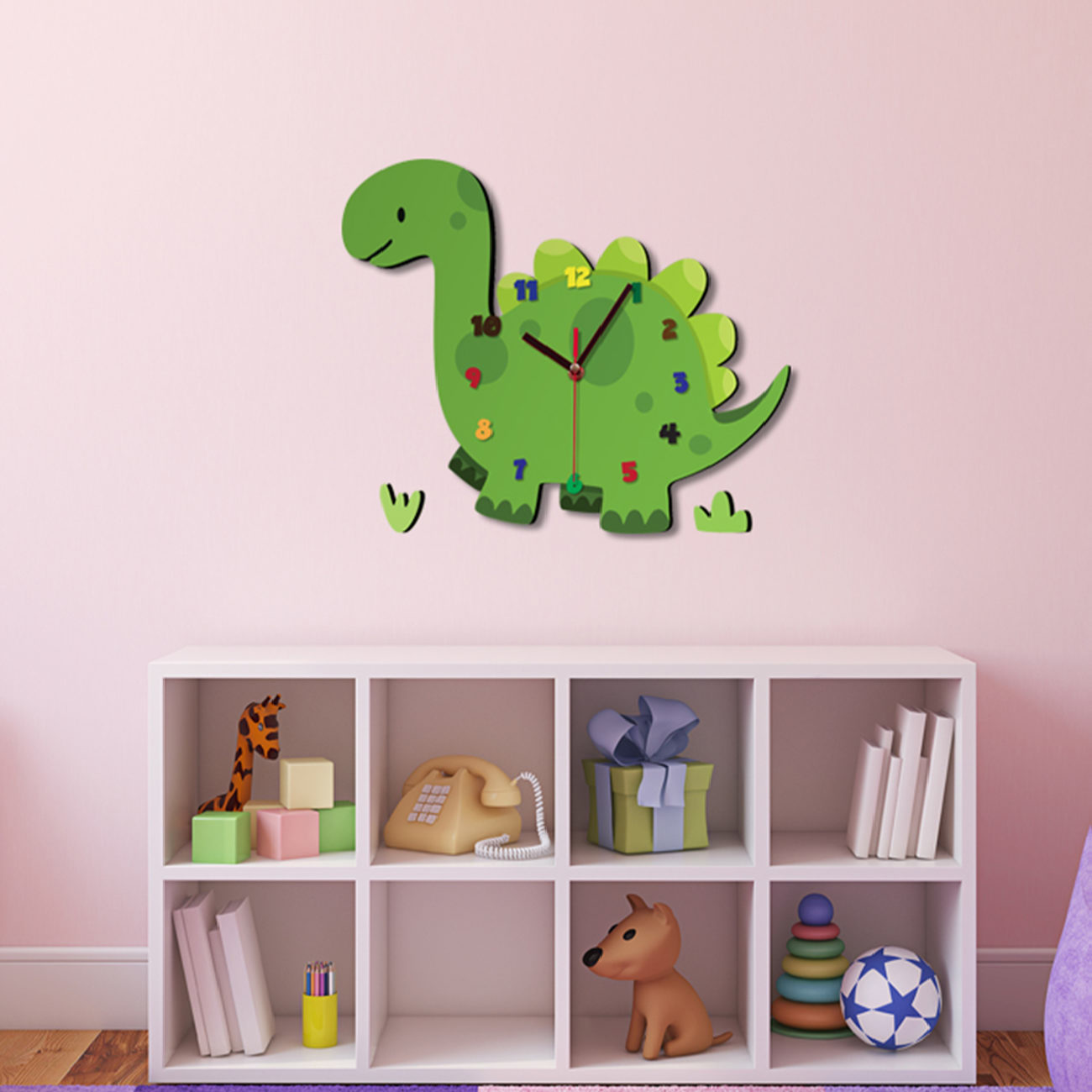 Wooden Nursery Wall Clock with Cute Dinosaur Design - ShopiPersia