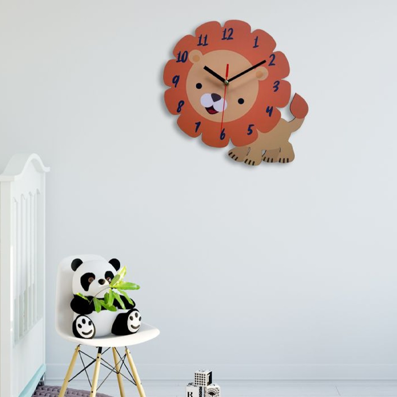 Wooden Nursery Wall Clock with Cute Lion Design - ShopiPersia